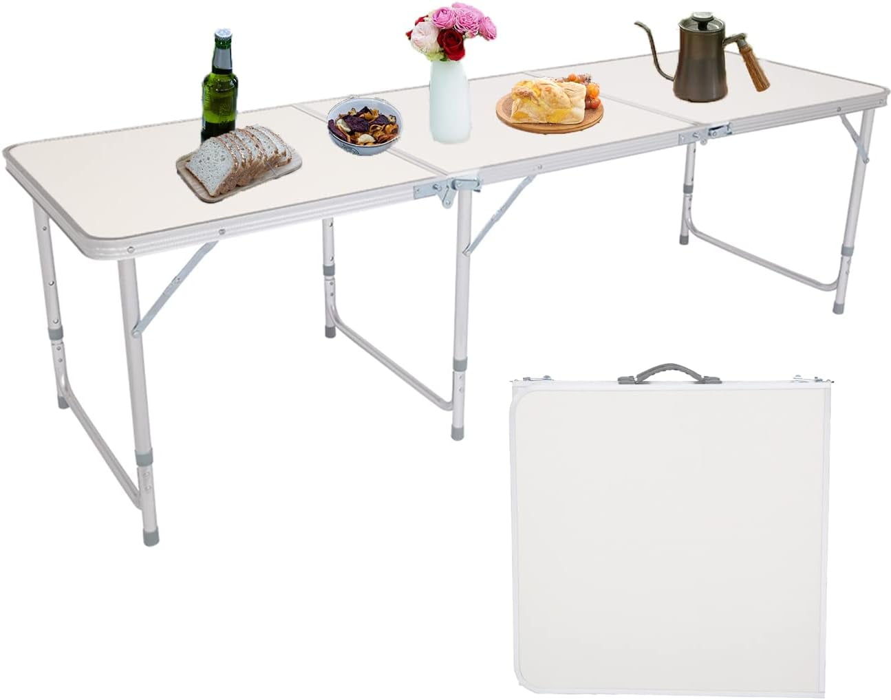 ZHOUB 4ft Portable Folding Camping Table in White: Adjustable for ...