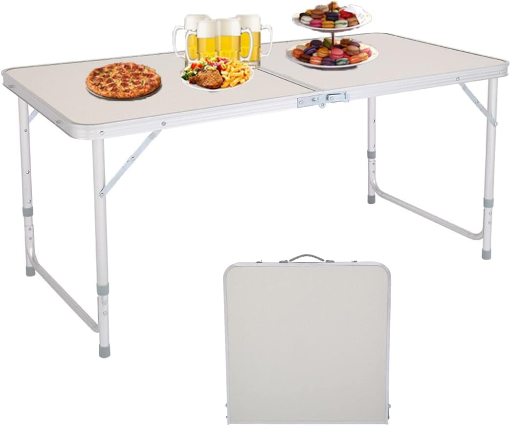 ZHOUB 4ft Portable Folding Camping Table in White: Adjustable for ...