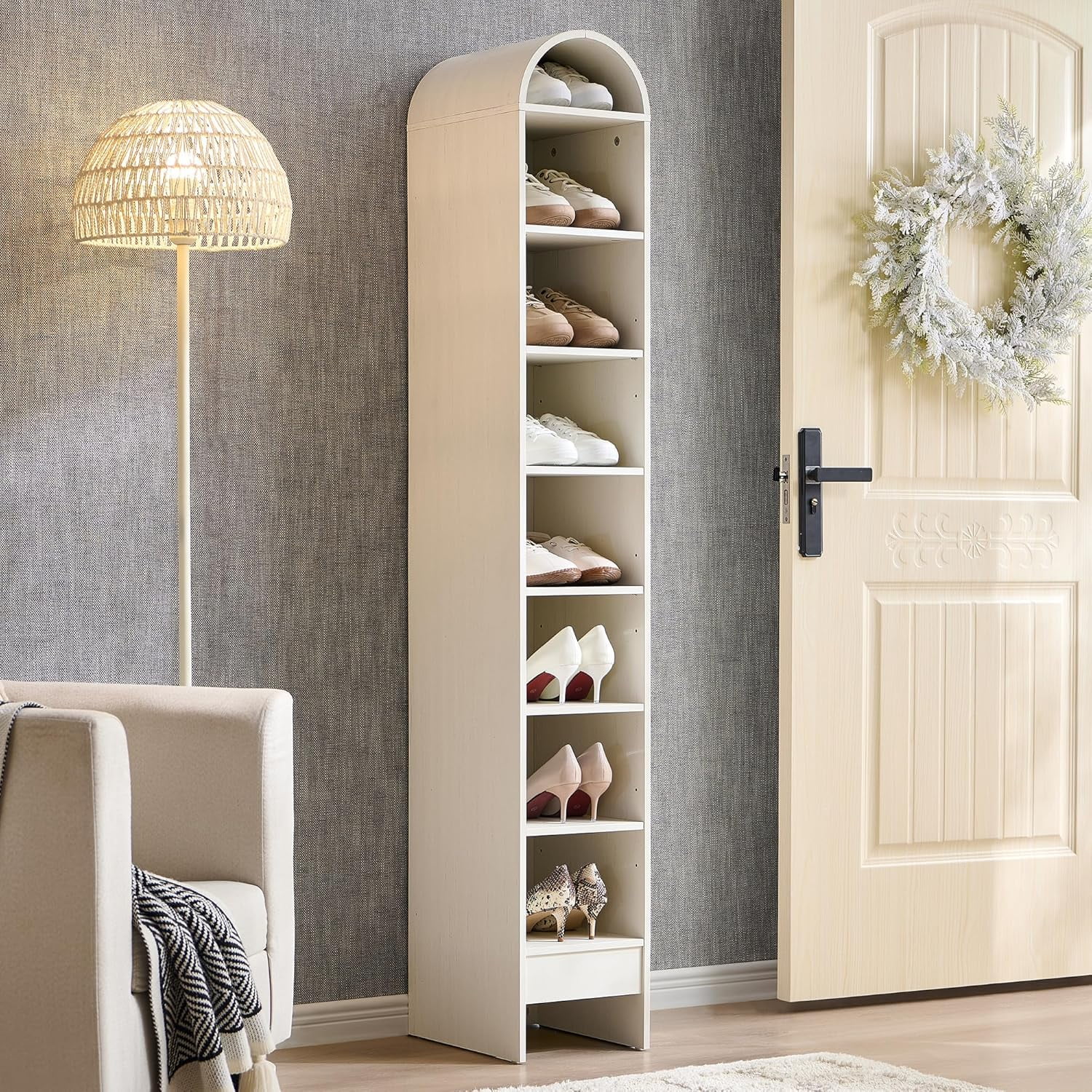 ZHOUB 67" Tall Arched Shoe Storage Cabinet, 8 Tiers 8 Pairs Wooden Shoe ...