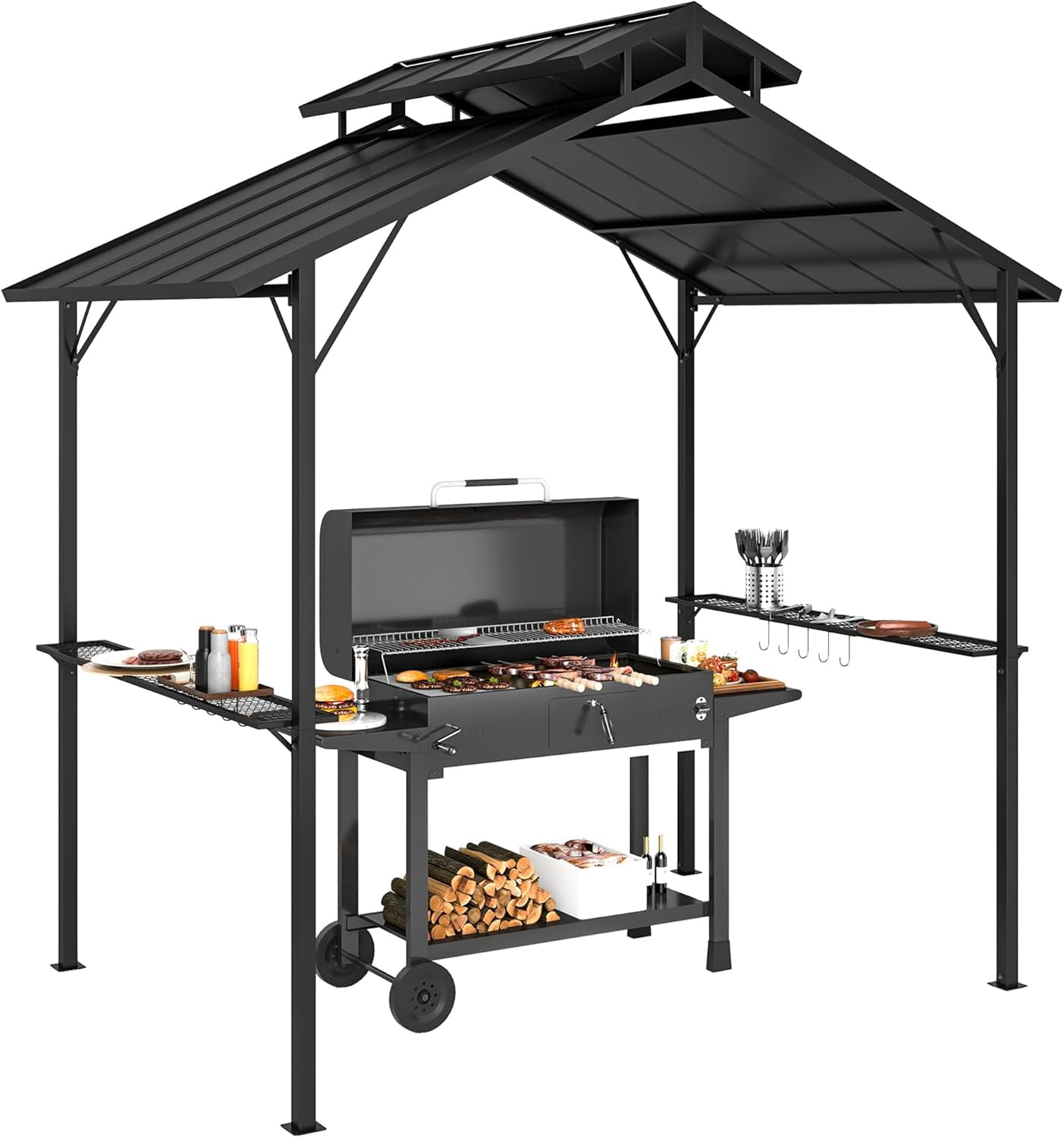ZHOUB 8' x 5' Hardtop Grill Gazebo, Outdoor BBQ Gazebo with Double ...