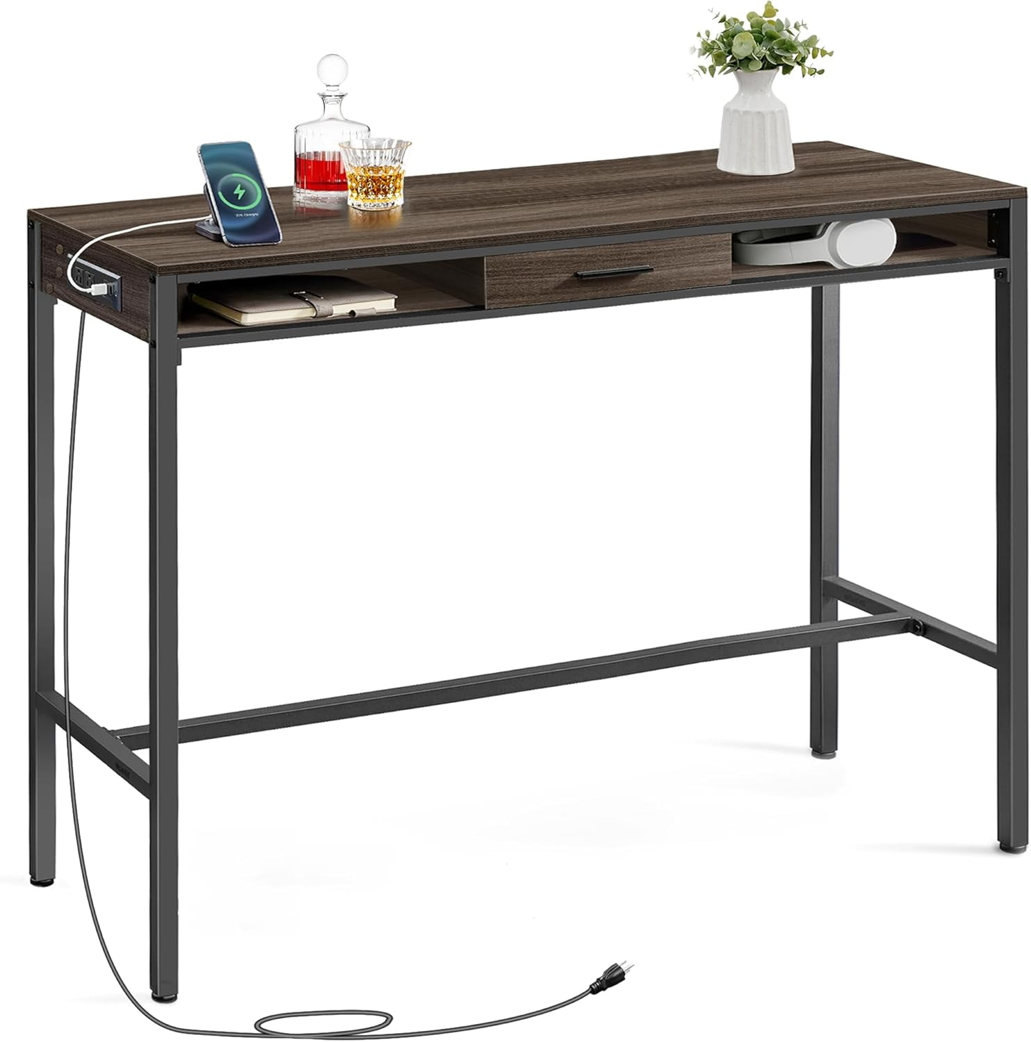 ZHOUB Bar Table with Power Outlet, 47.2 Inches Bar Height Pub Table ...