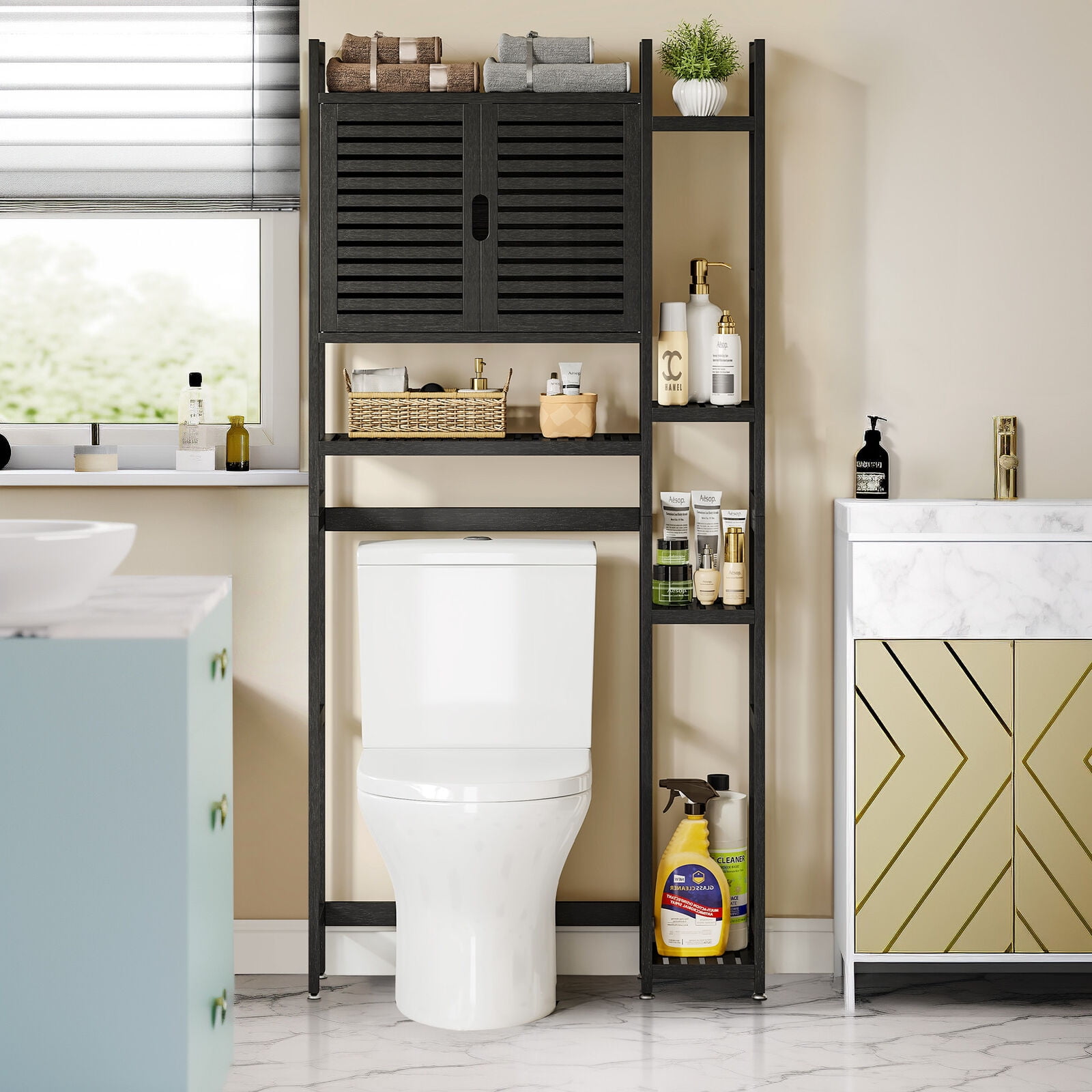 ZHOUB Bathroom Over The Toilet Storage Cabinet, 2 Door Bamboo Cabinet ...