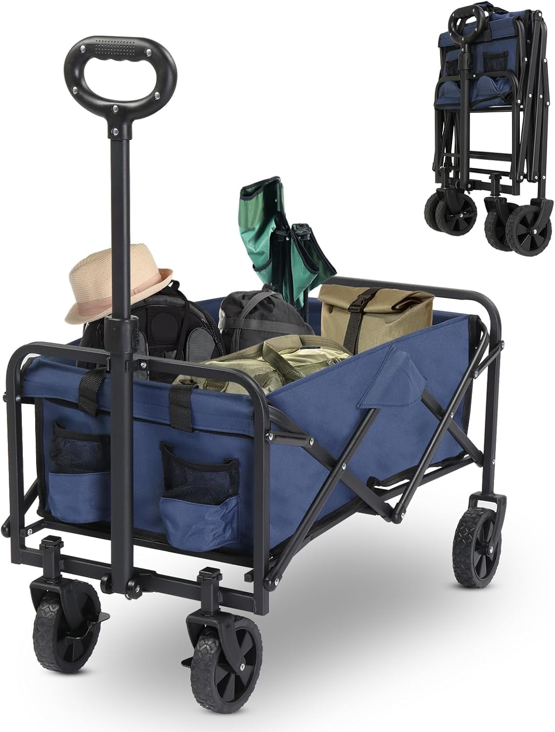 ZHOUB Collapsible Foldable Wagon,Beach Cart 220lbs Capacity, Heavy Duty ...