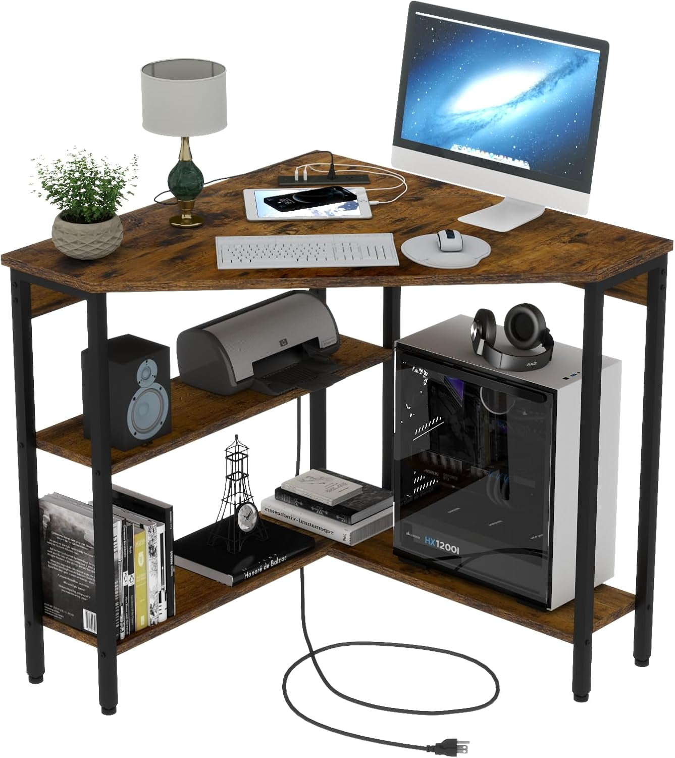 ZHOUB Corner Desk with Outlets & USB Ports, 90 Degree Triangle Corner ...