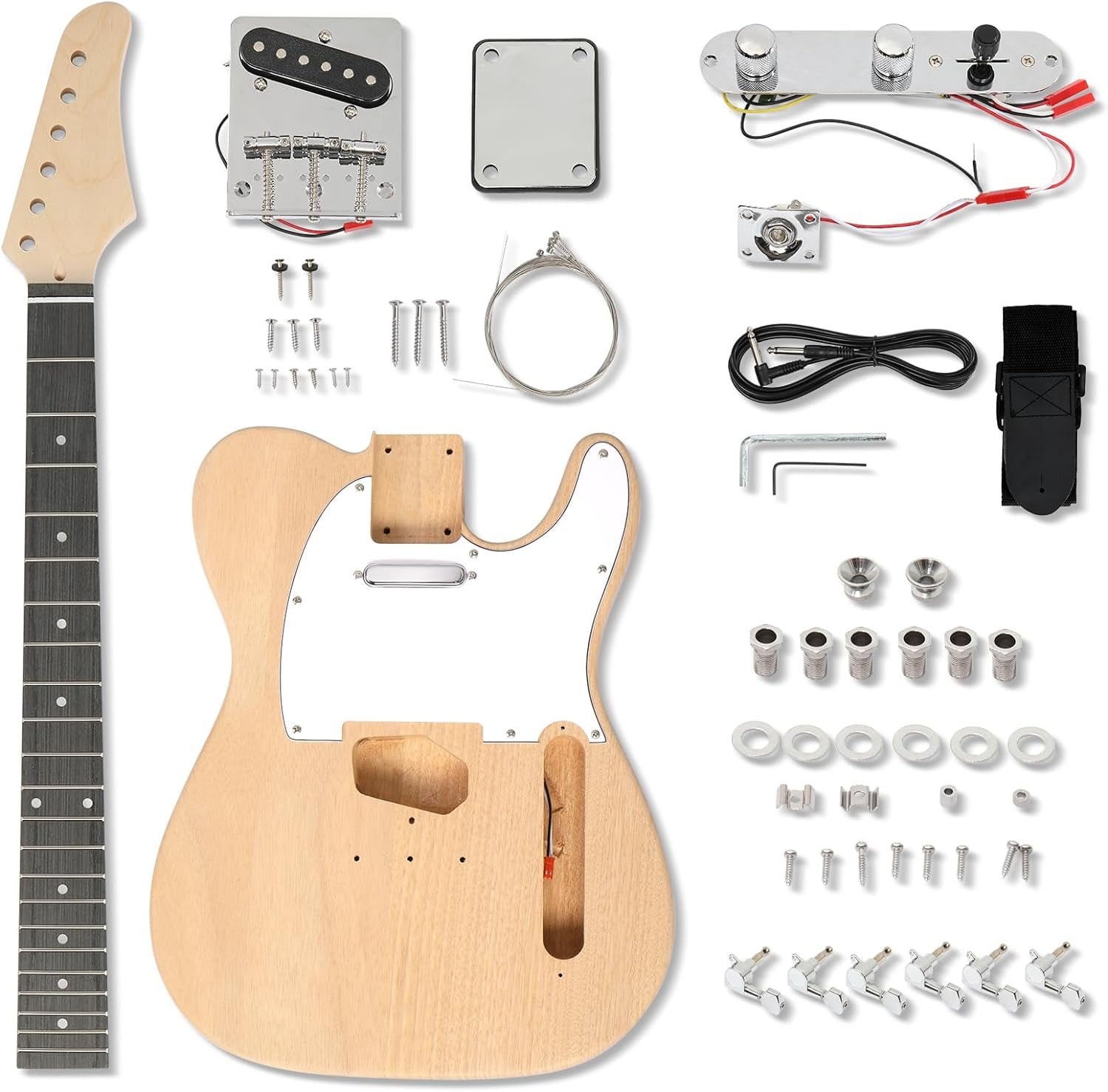 ZHOUB DIY Electric Guitar Kit, 6-String, Mahogany Body, Full Equipment ...