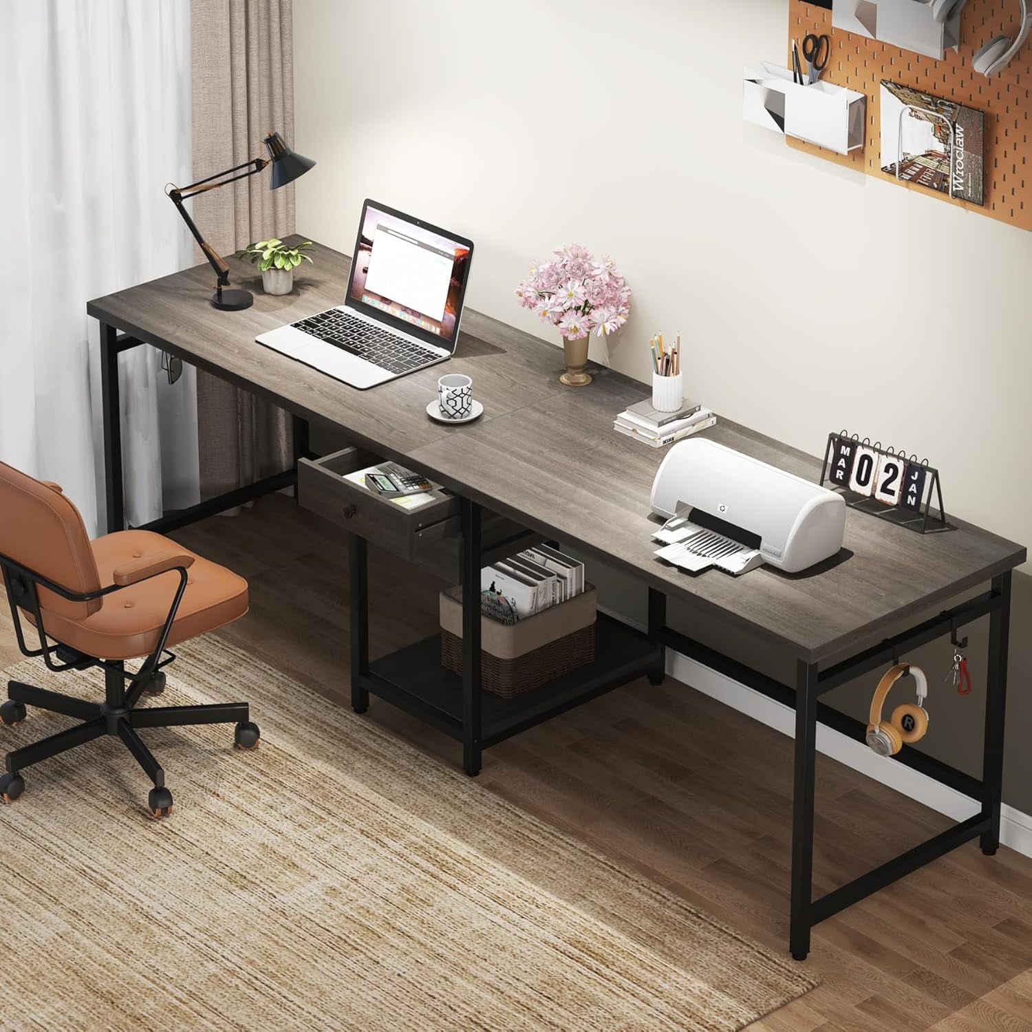 ZHOUB Extra Long Desk, Double Desk with 2 Drawers, Two Person Desk Long ...