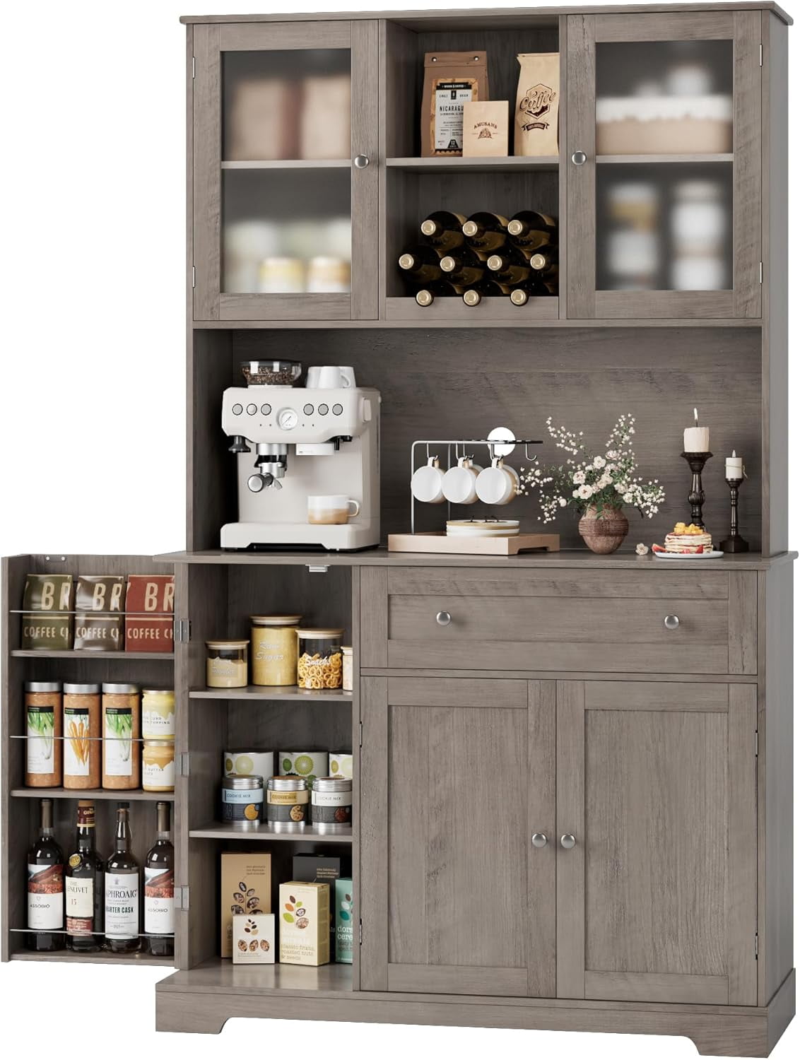 ZHOUB Kitchen Pantry Storage Cabinet with Hutch, Tall Kitchen Hutch ...