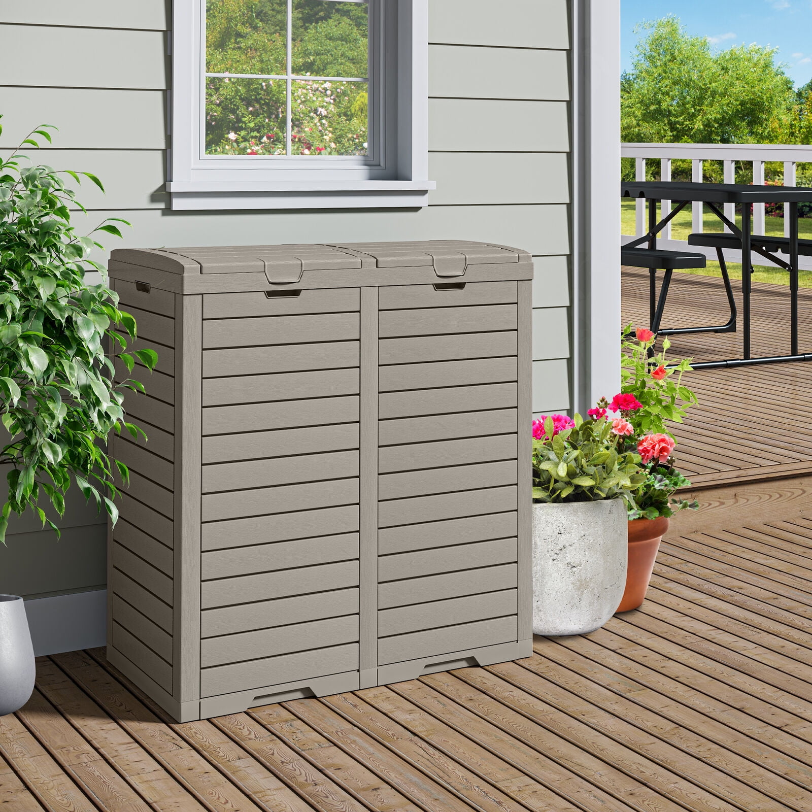 ZHOUB Large - Capacity 62 Gal Outdoor Dual - Compartment Resin ...