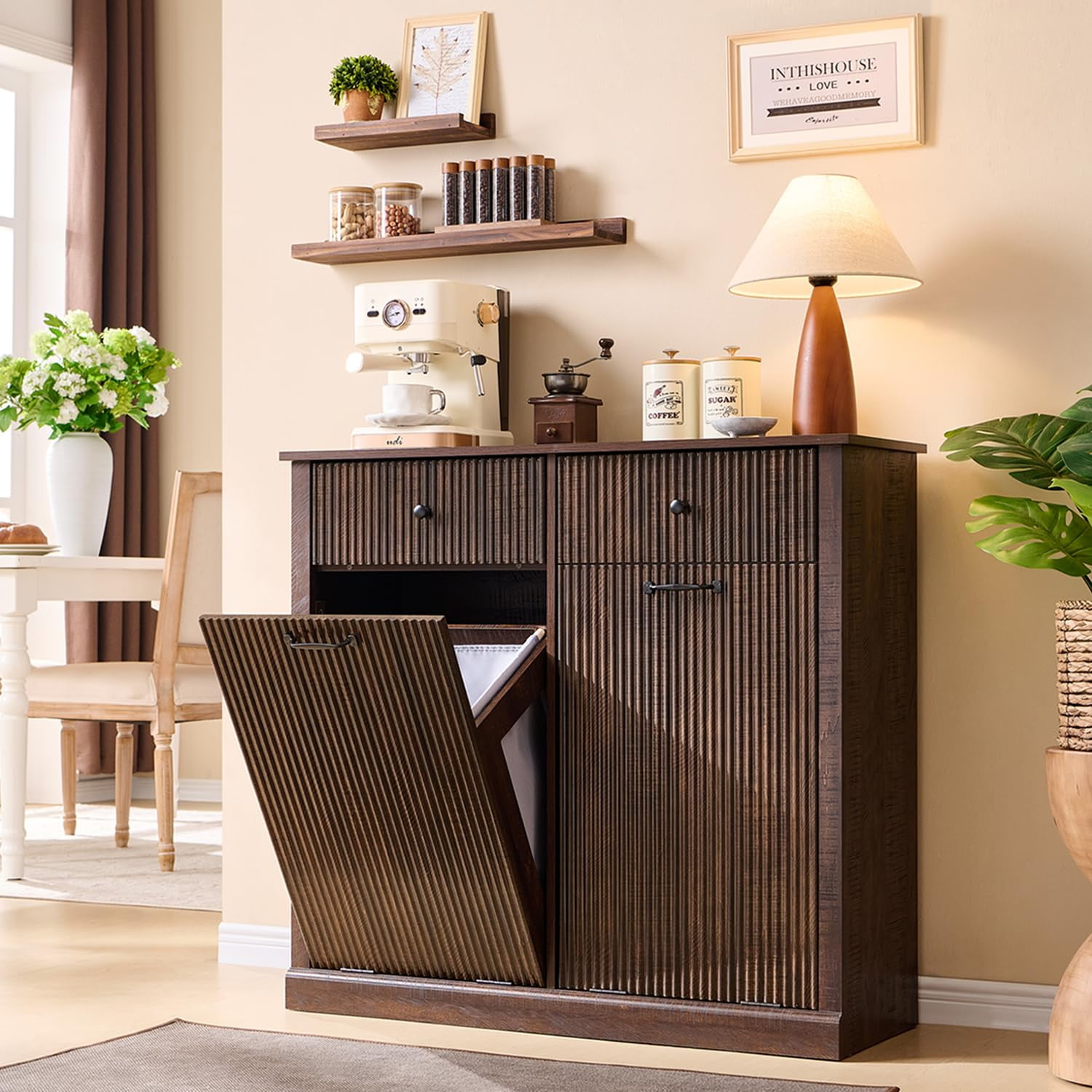 ZHOUB Modern Double Tilt-Out Trash Cabinet, 20 Gallon Fluted Laundry ...