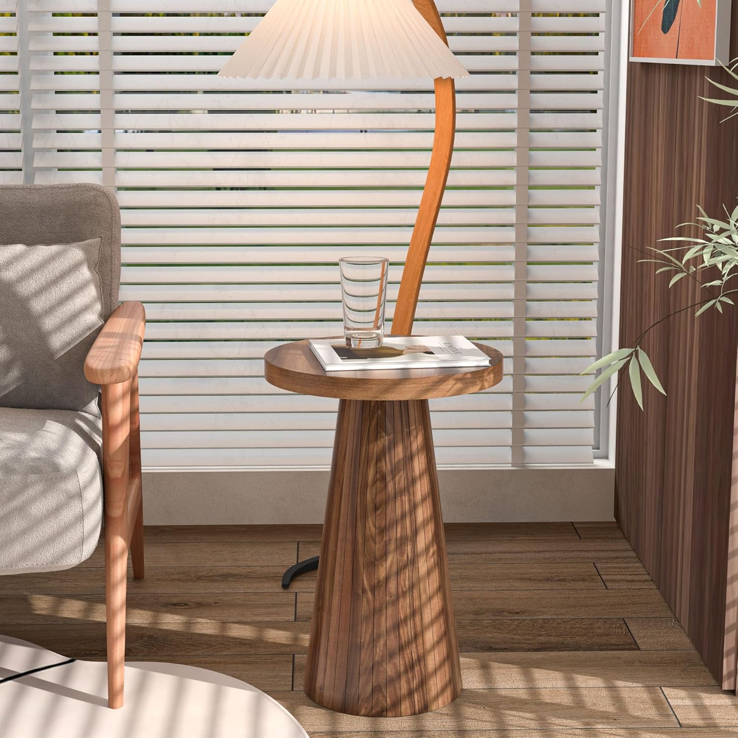 ZHOUB Round Pedestal Side Table, Wood Drink Table for Small Spaces ...