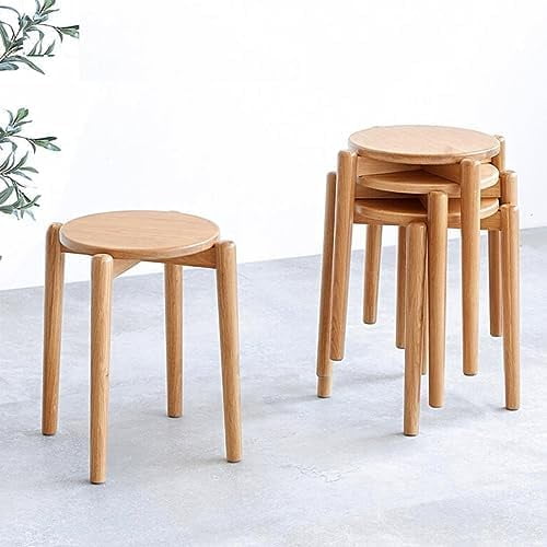 ZHOUB Round Wooden Stool, Stackable Stools with Anti-Slip Foot Pads ...