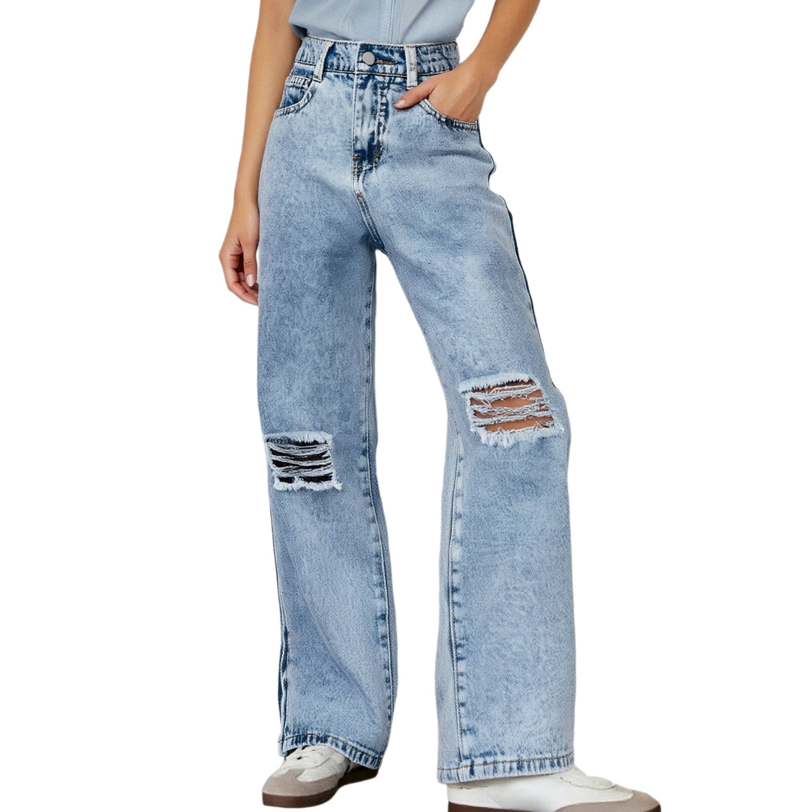ZHOUCHANKIDS Girls High Waist Straight Leg Jeans with Bow Embroidery ...