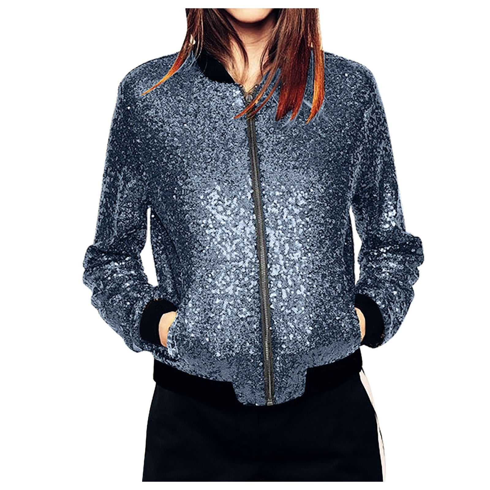 ZHOUCHANKIDS Sequin Womens Jacket Bomber Sparkly Varsity Glitter Jacket ...