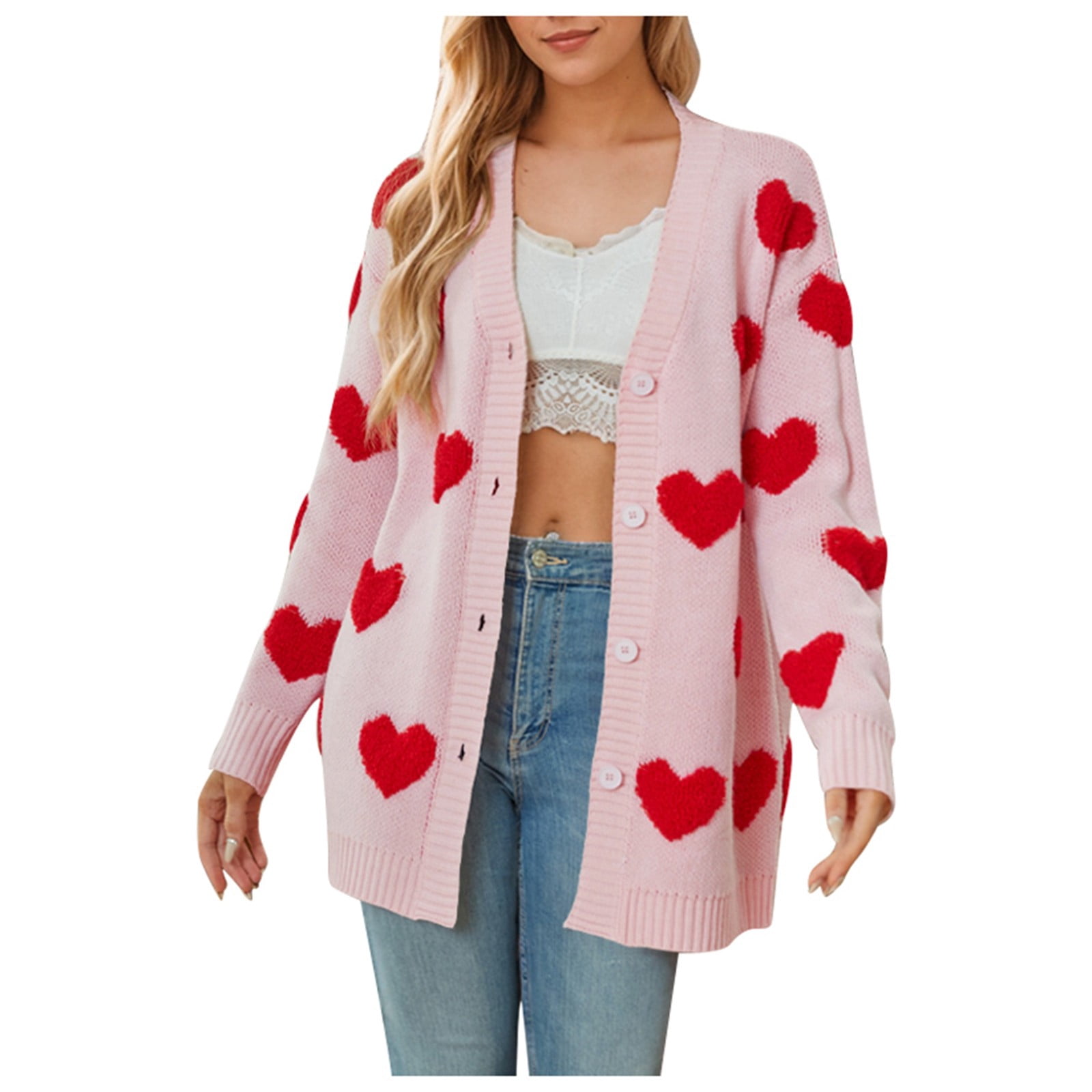 ZHOUCHANKIDS Valentine's Day Heart Design Knit Cardigan V-Neck Button ...