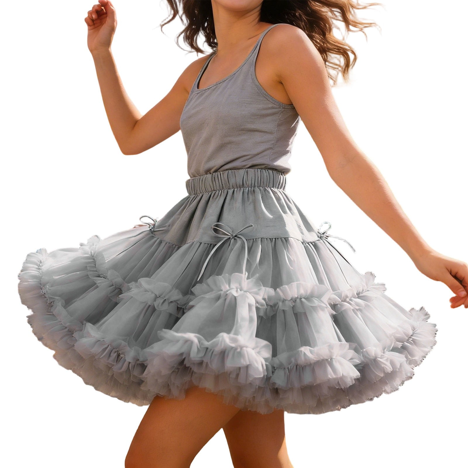 ZHOUCHANKIDS Womens 3-Layered Pleated Tulle Petticoat Tutu Puffy Party ...