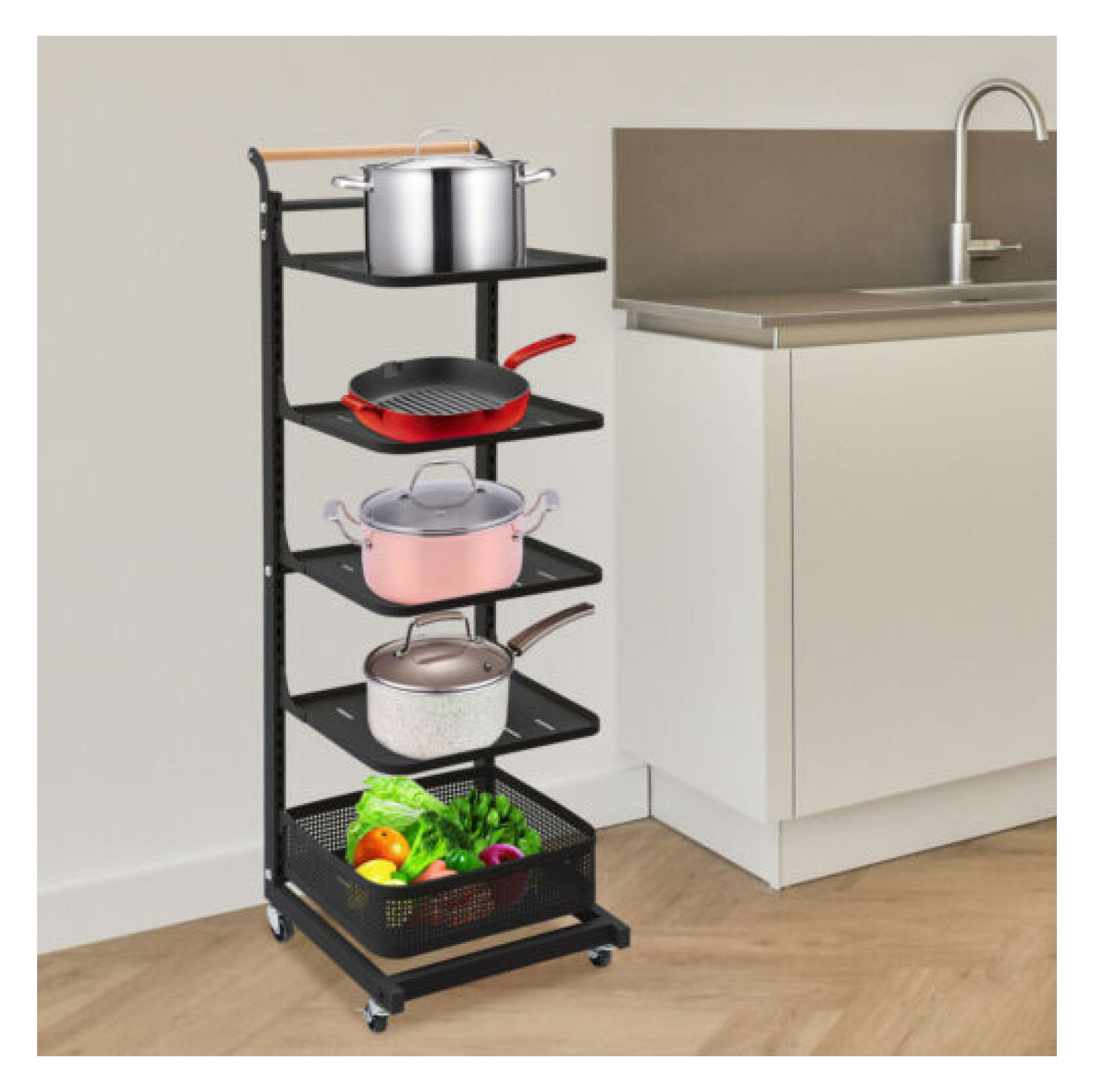 ZHOUJIA 5-Tier Pan Pot Rack Adjustable Pot Holder for Kitchen Storage ...