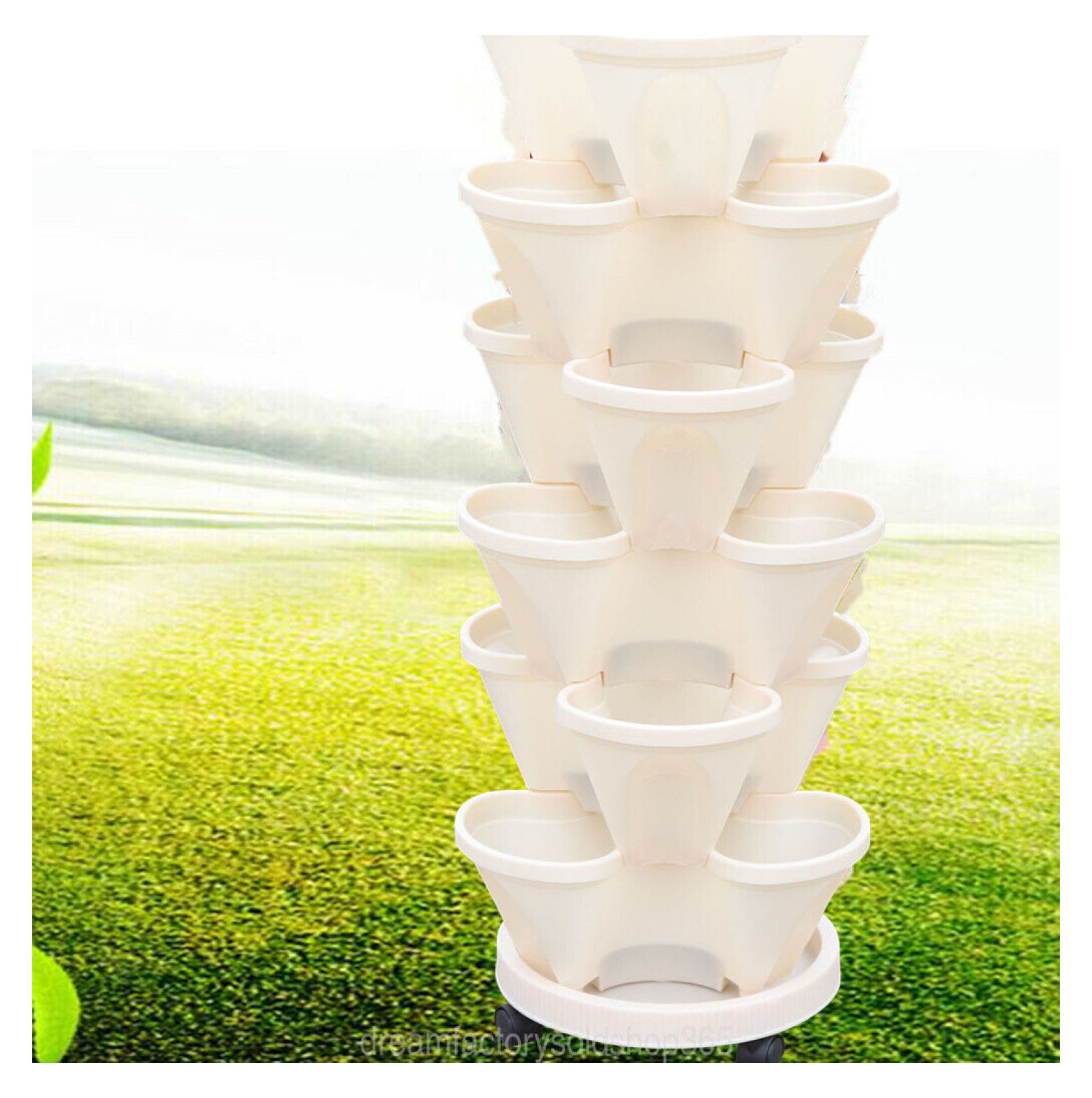 ZHOUJIA 6 Tier Vertical Garden Flower Pot Outdoor Garden Tower Plastic ...
