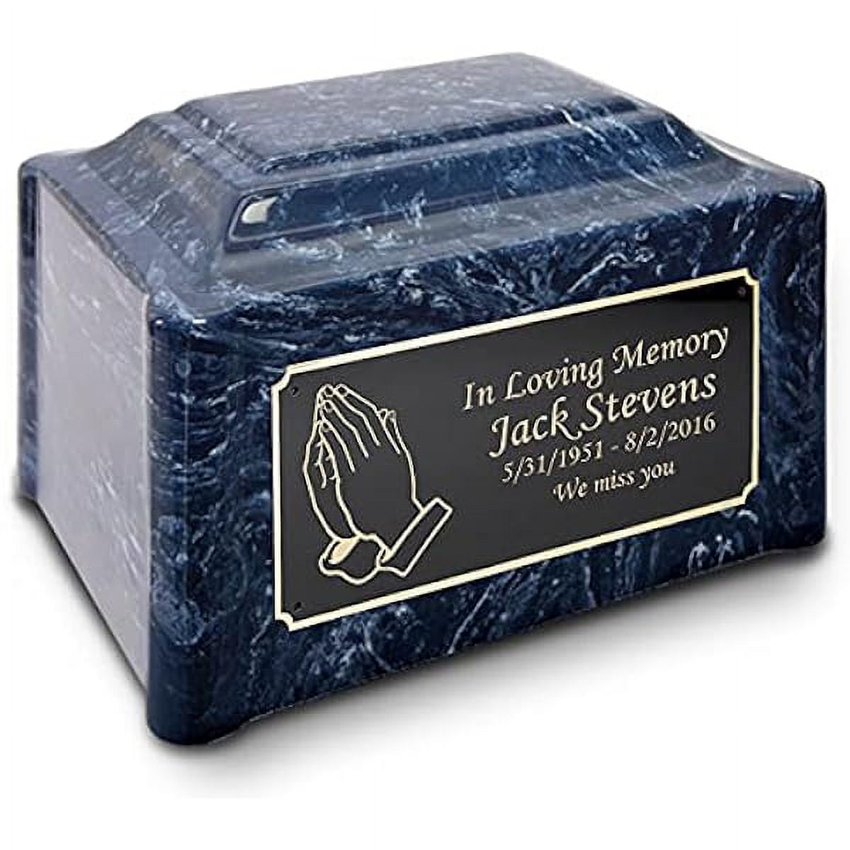 ZHOUJIA Adult Devotion Cultured Marble Praying Hands Custom Engraved Cremation Urn (Ocean Breeze ...
