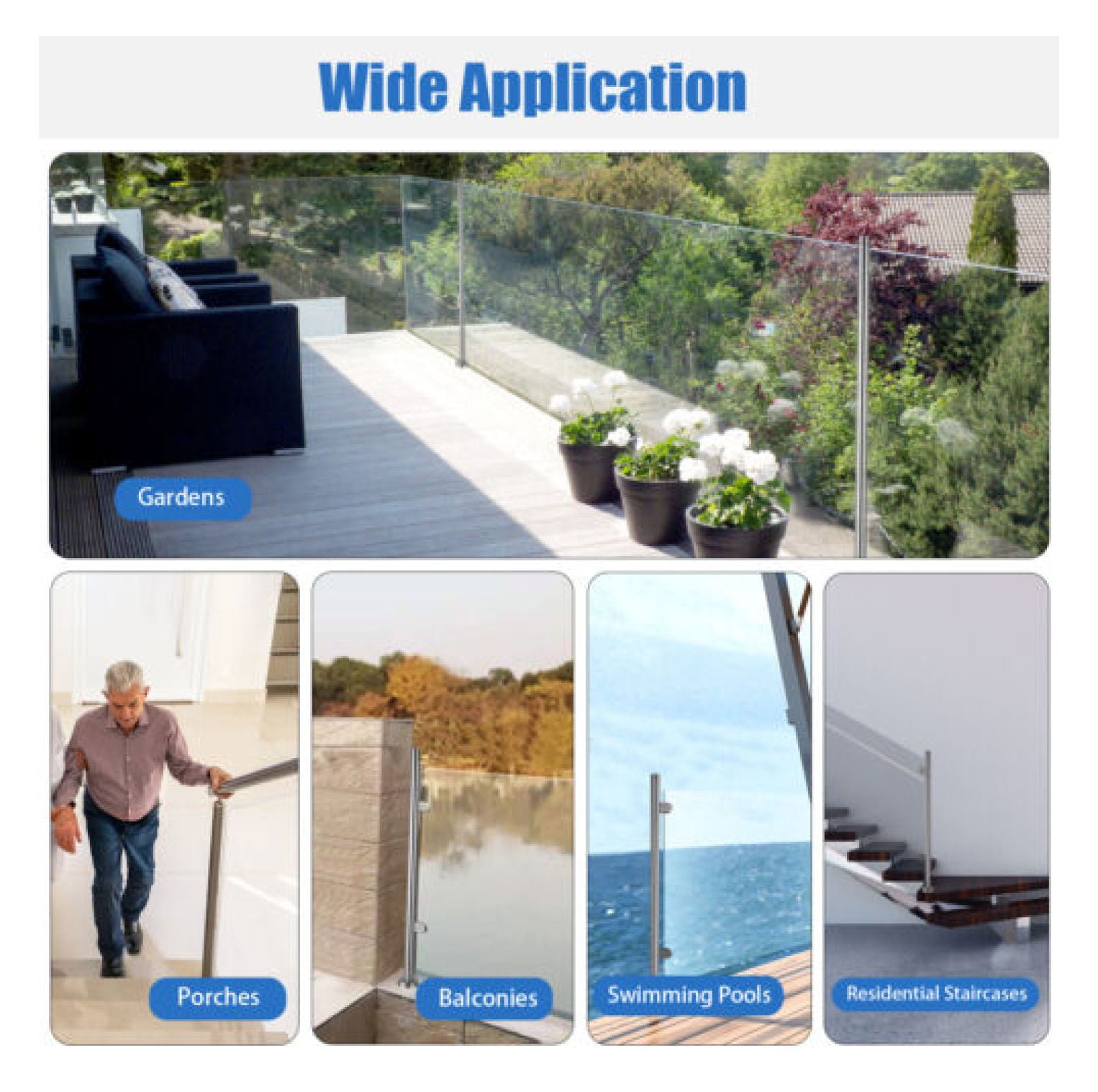 ZHOUJIA Glass Plate Railing System Stainless-Steel 304 Fence Railing ...