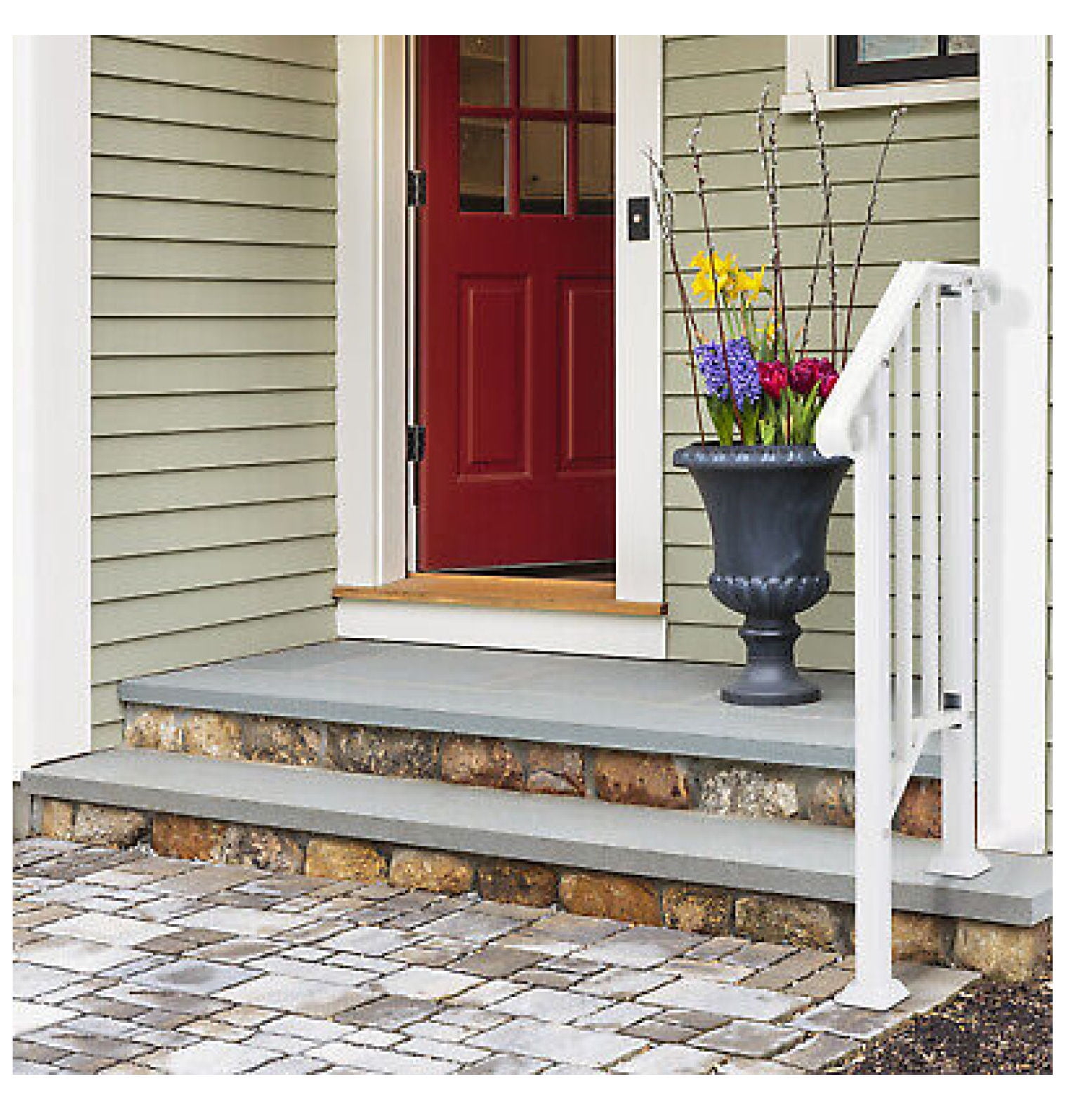 ZHOUJIA Iron Handrail Picket RAILING Rail Fits 1 or 2 Steps Pavers ...
