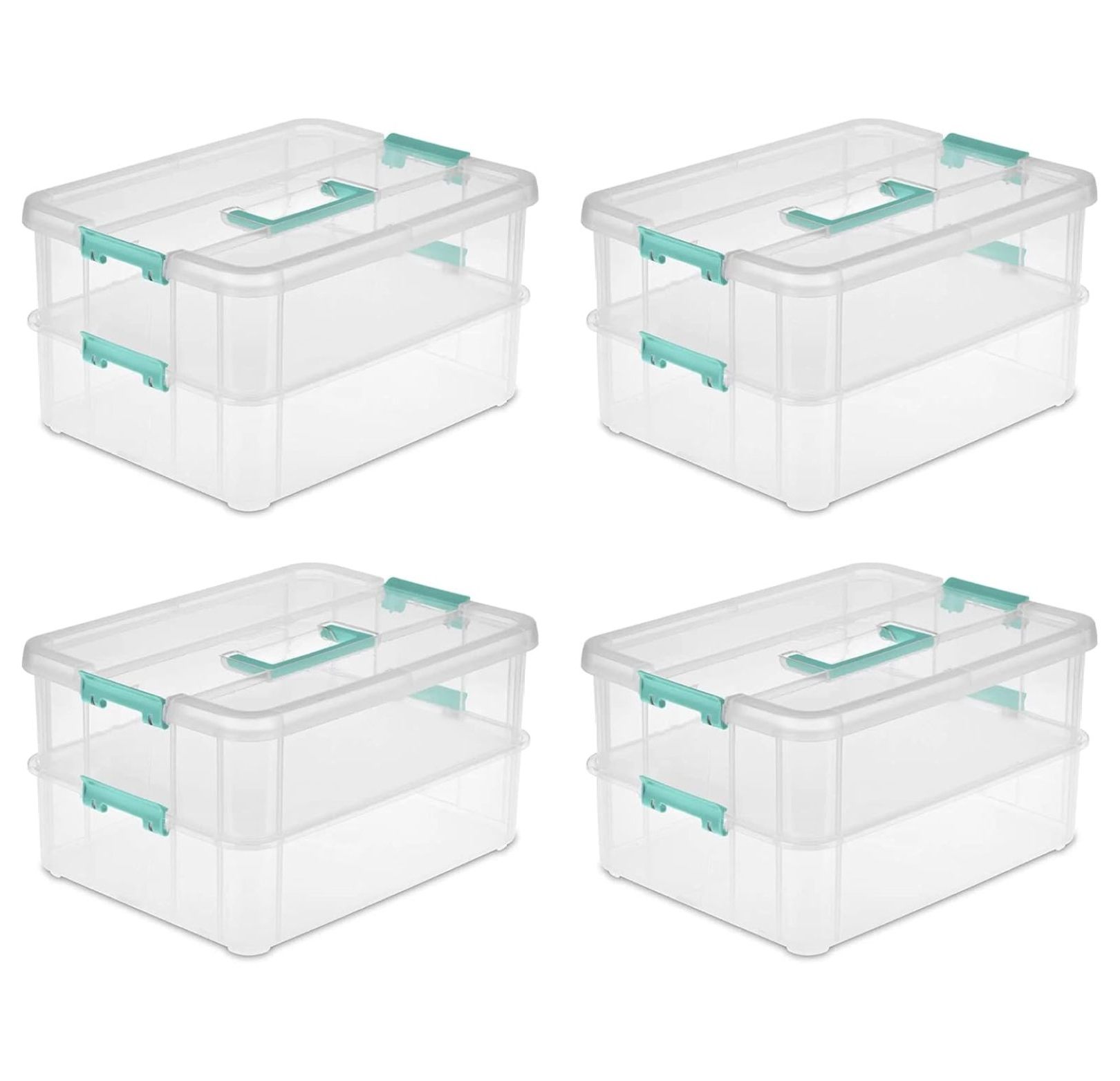 ZHOUJIA Stack and Carry 2 Layer Handle Box, Stackable Plastic Small ...