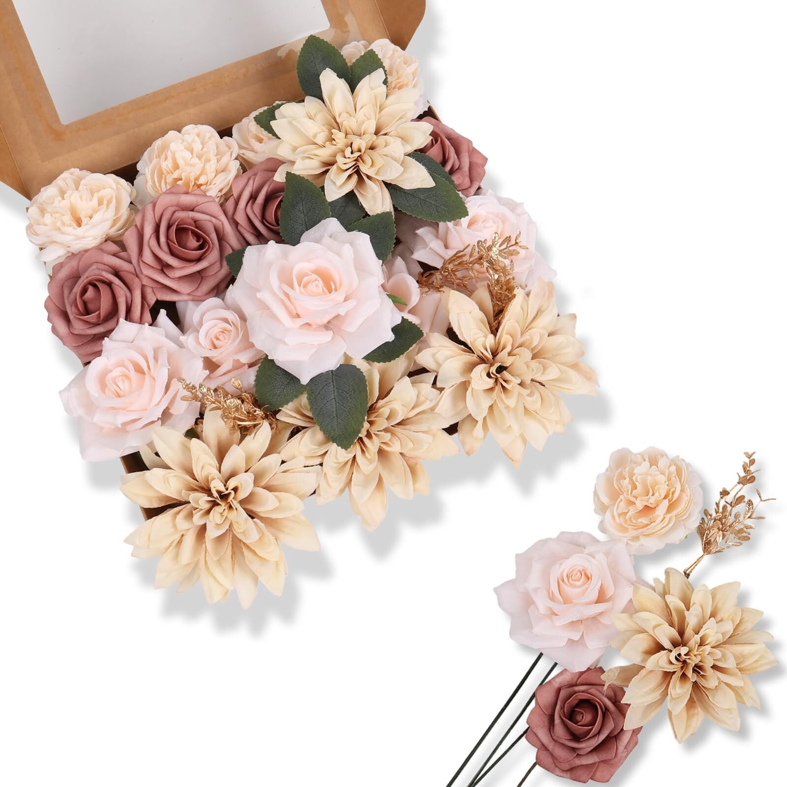 ZHOULG Artificial Fall Flowers Burnt Combo Box Set for DIY Bridal ...