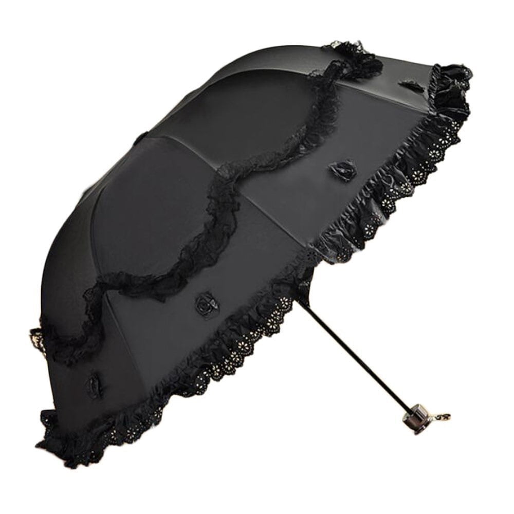 ZHOULG Triple Folding Dome Sun Rain Totes Umbrella Lace Trim Anti UV ...