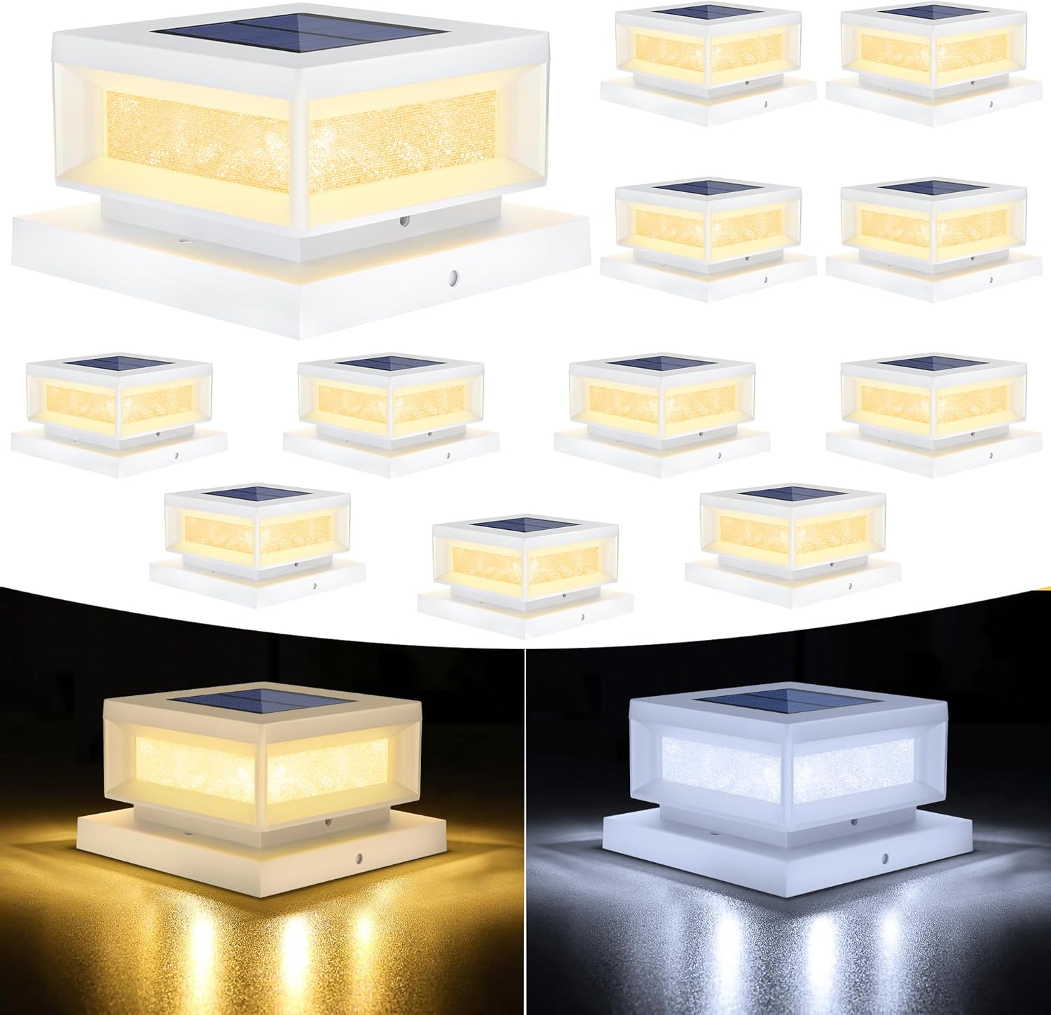 ZHOUYIYI12 Pack Solar Powered Post Cap Lights Outdoor for 4x4/6x6 Wood ...