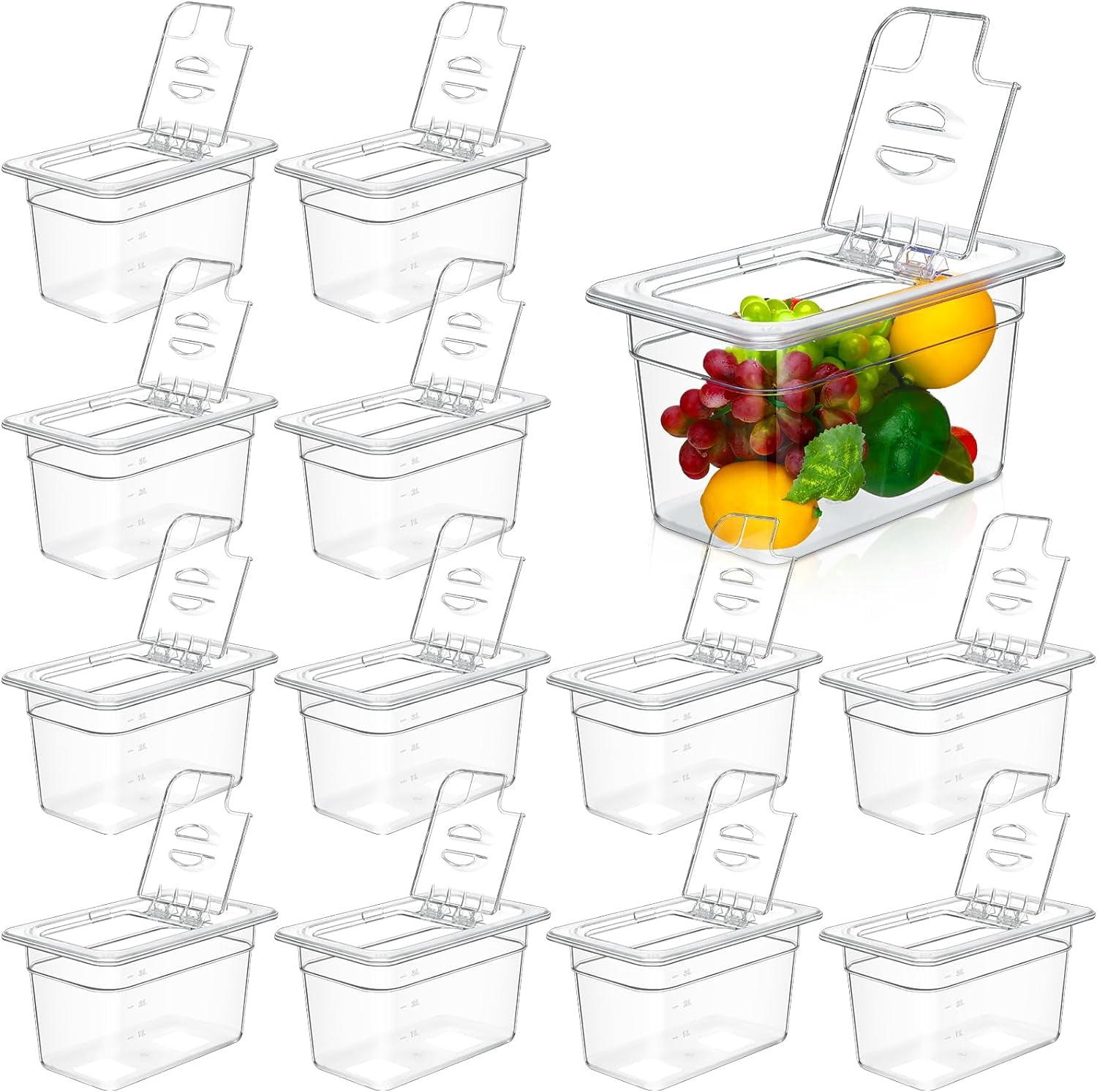 ZHQ 12 Pack 1/4 Size 6'' Deep Polycarbonate Food Pan with Lid Clear ...