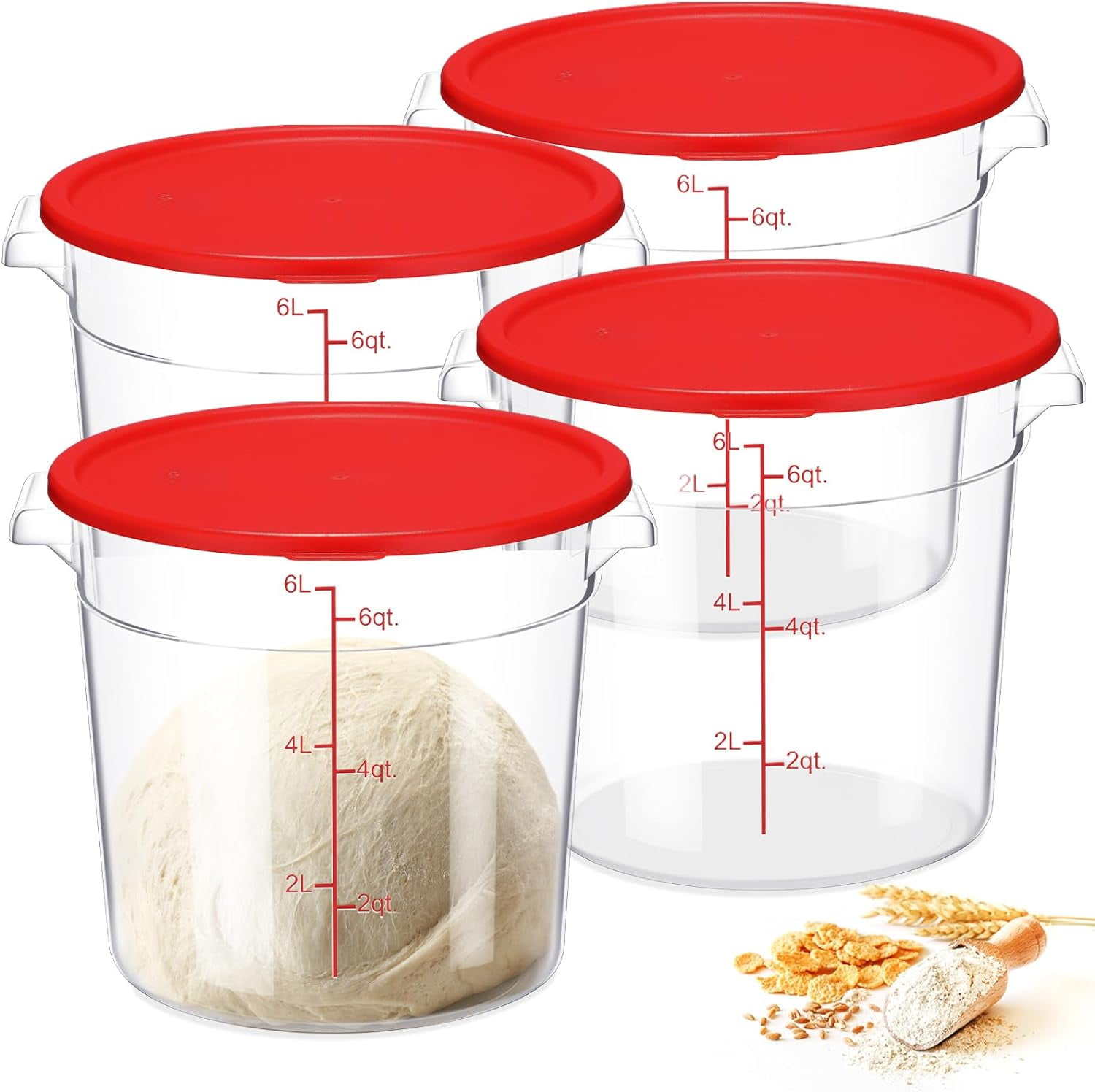 ZHQ 4 Pcs Food Storage Container with Lids Set 6 Quart Proof Dough ...