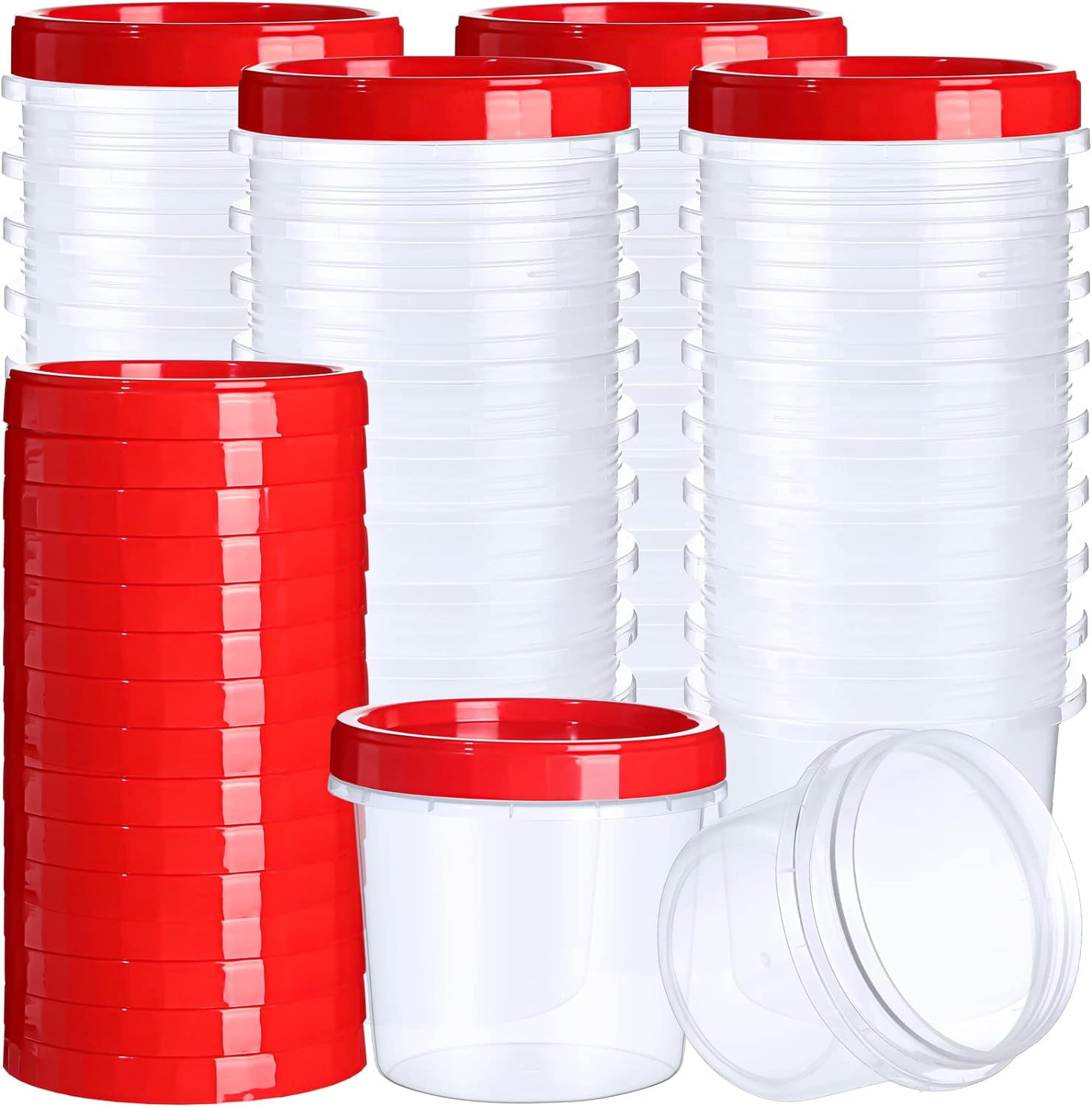 ZHQ 48 Pcs Reusable Plastic Freezer Containers 24 oz Twist Top Food ...