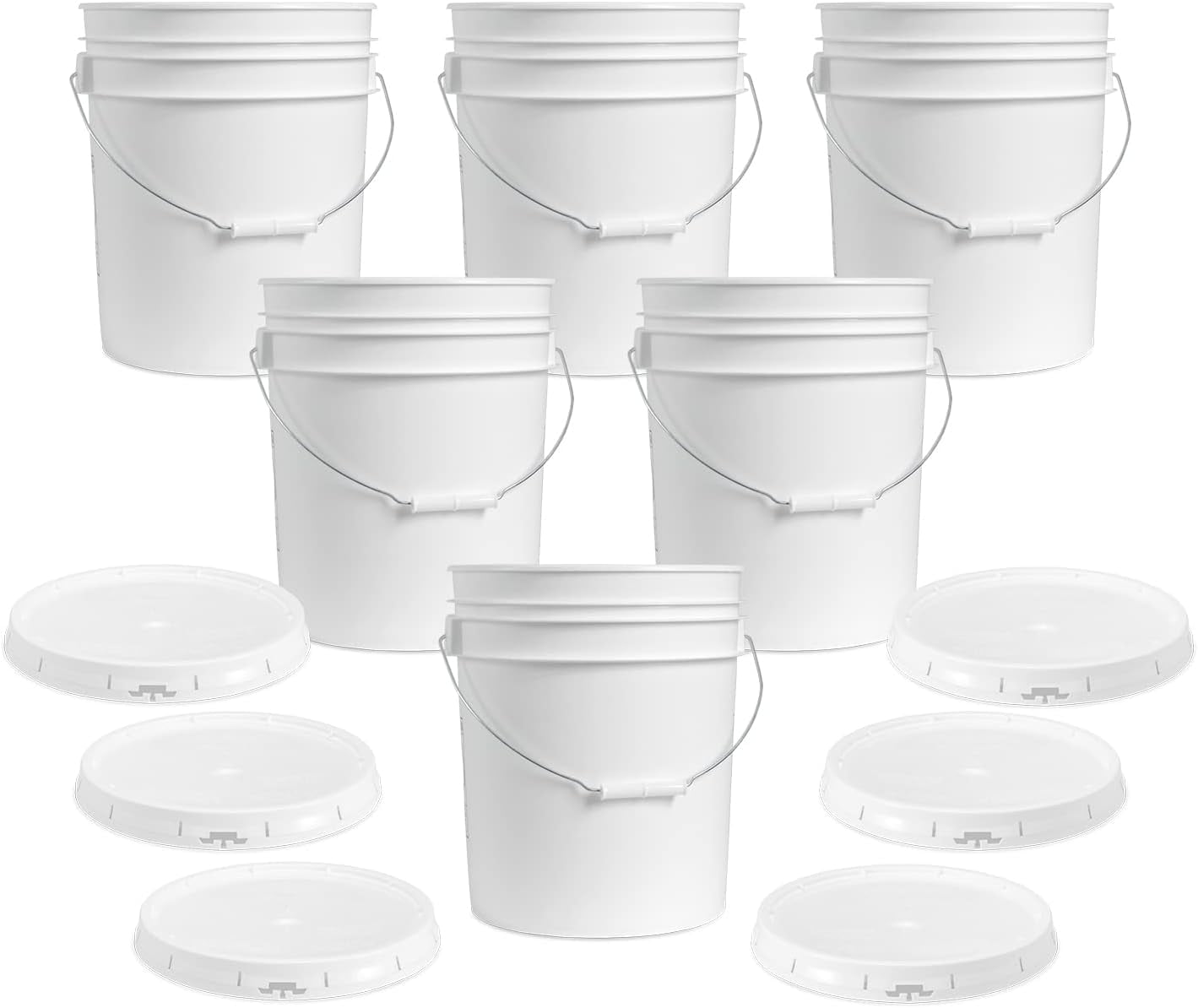 ZHQ , 5 Gallon White Bucket & Lid - Set of 6 - Made in The USA ...