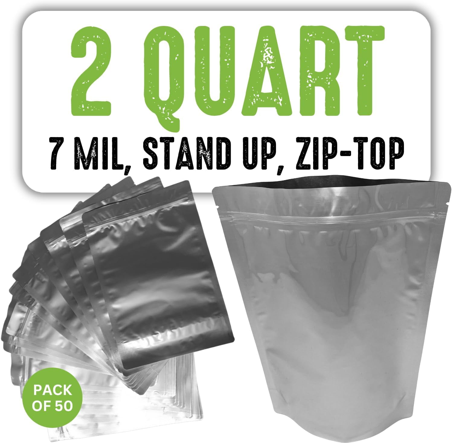 ZHQ 50pcs Mylar Bags (2 QUART - 8” x 12”) For Freeze Drying & Food ...