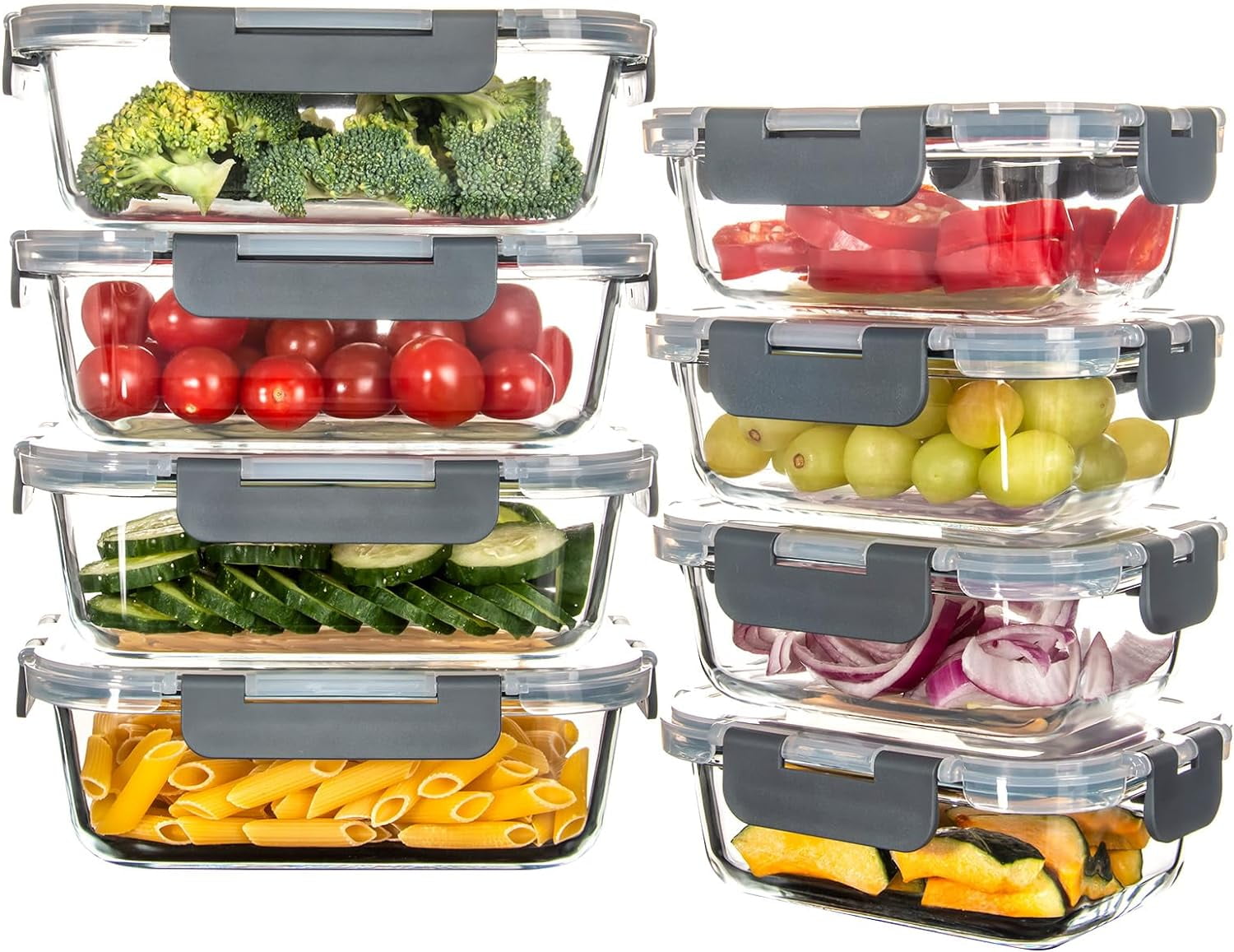ZHQ 8 Pack Glass Food Storage Containers with Lids, Airtight Glass Meal ...
