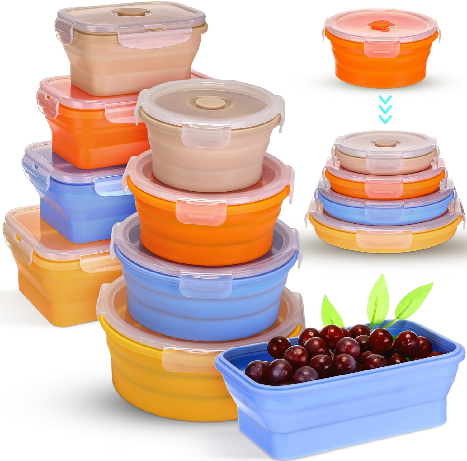 ZHQ 8 Pcs 4 Size 4 Colors Collapsible Food Storage Containers Foldable ...