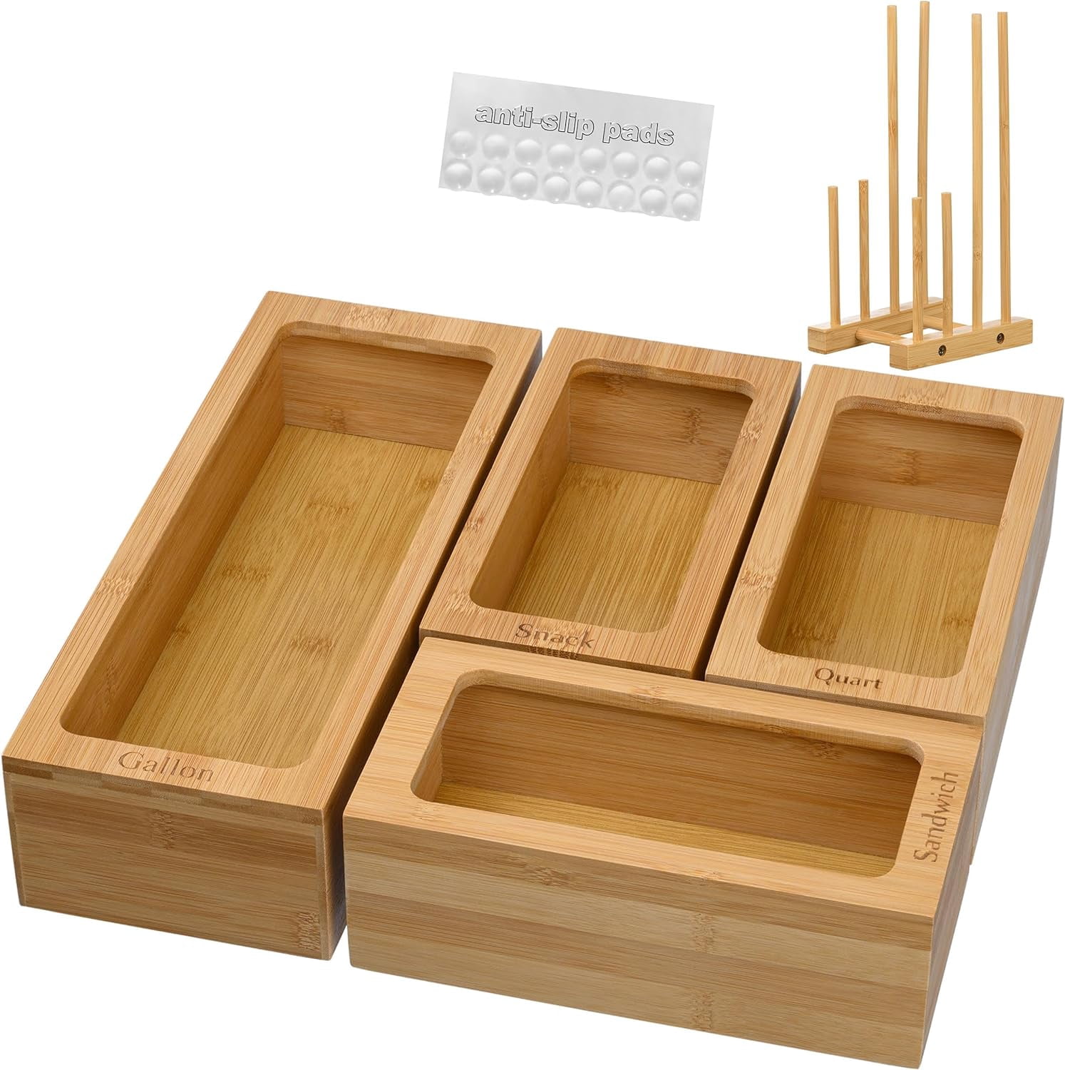 ZHQ Bamboo Ziplock Bag Storage Organizer for Drawer with Bag Drying ...
