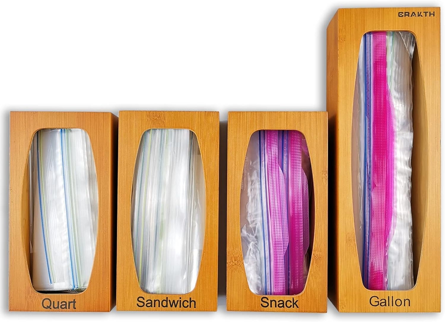 ZHQ Bamboo Ziplock Bag Storage Organizer for Kitchen Drawer, 4 Separate ...