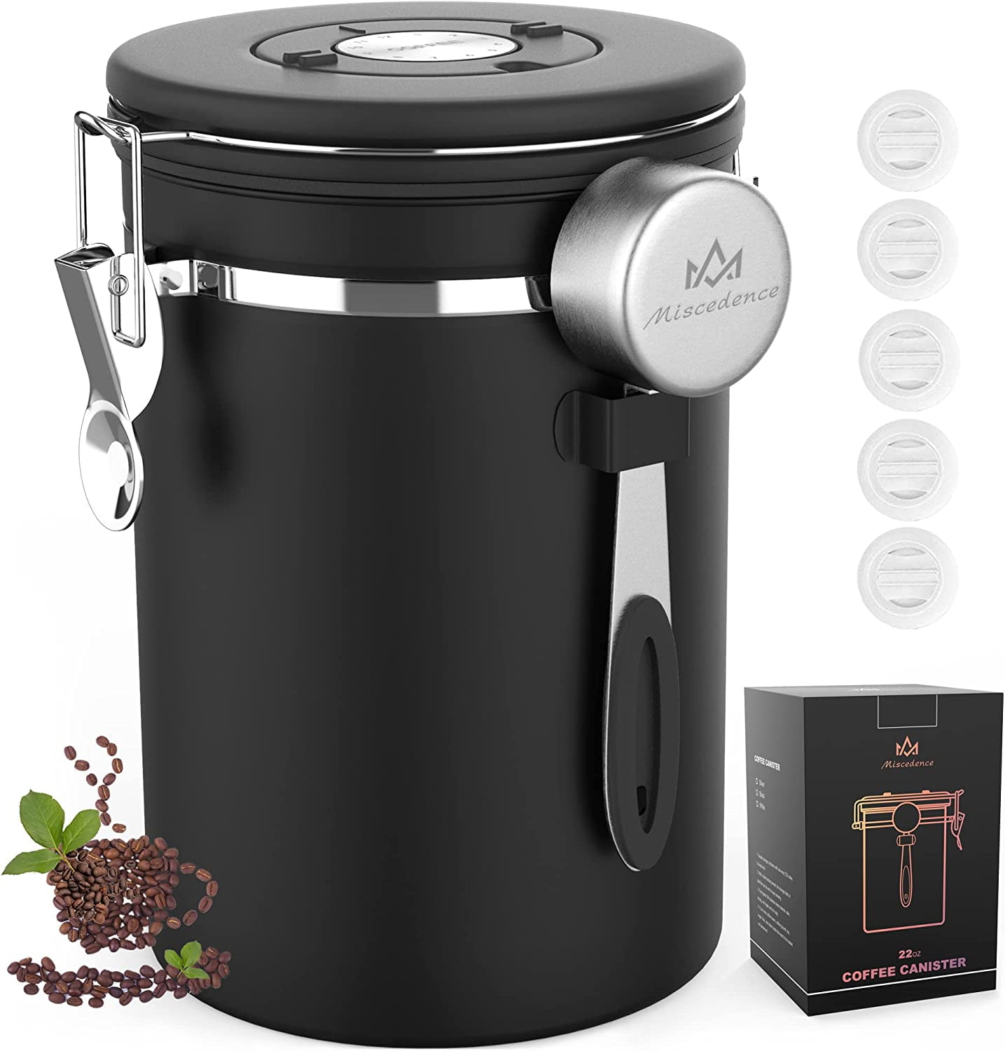 ZHQ Coffee canister for ground coffee with Scoop Date Tracker One Way ...
