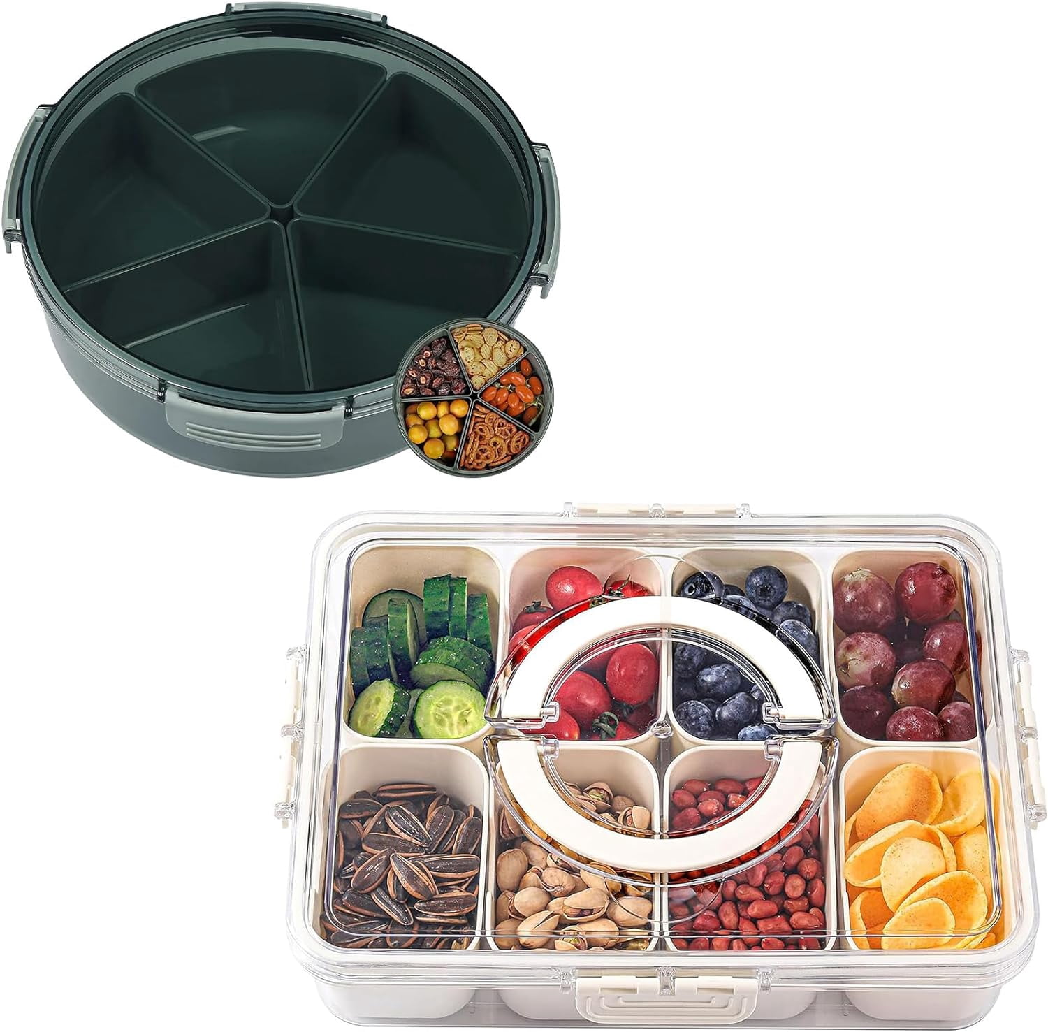 ZHQ Divided Serving Tray with Lid and Handle+Food Storage Containers ...