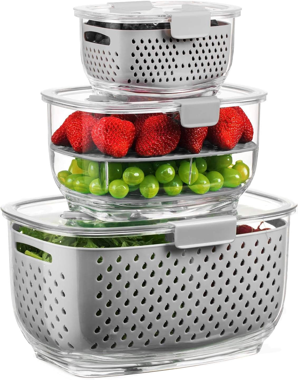 ZHQ Fresh Produce Vegetable Fruit Storage Containers 3Piece Set, BPA ...