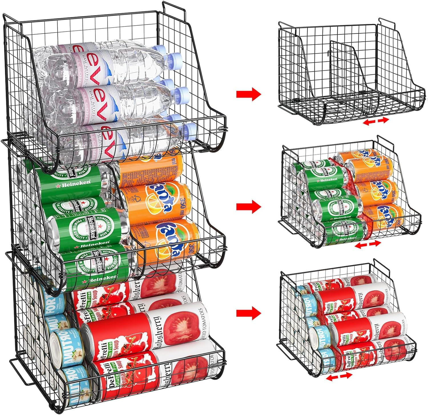 ZHQ Stacking Can Dispensers 3 Tier with 3 Divider, Large Pantry Can ...
