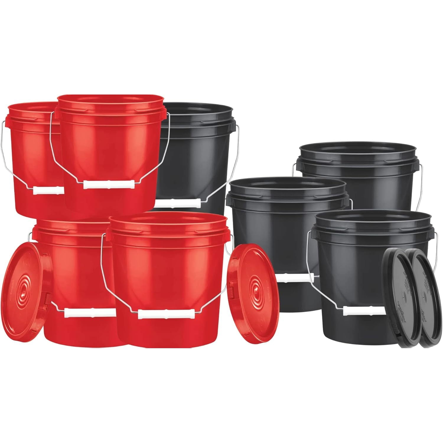 ZHSF 1 Gallon Red and Black Food Grade Buckets containers with lids ...