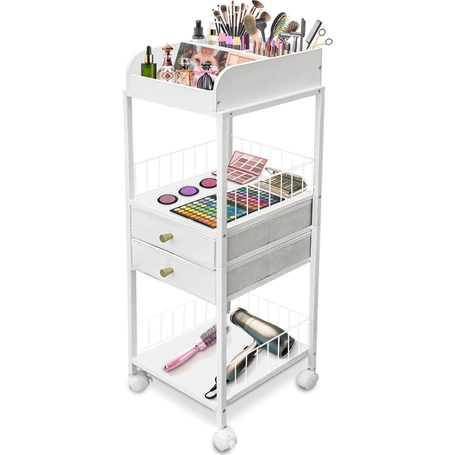 ZHSF Rolling Makeup Cart Organizer with Drawers and Wheels Large Floor ...