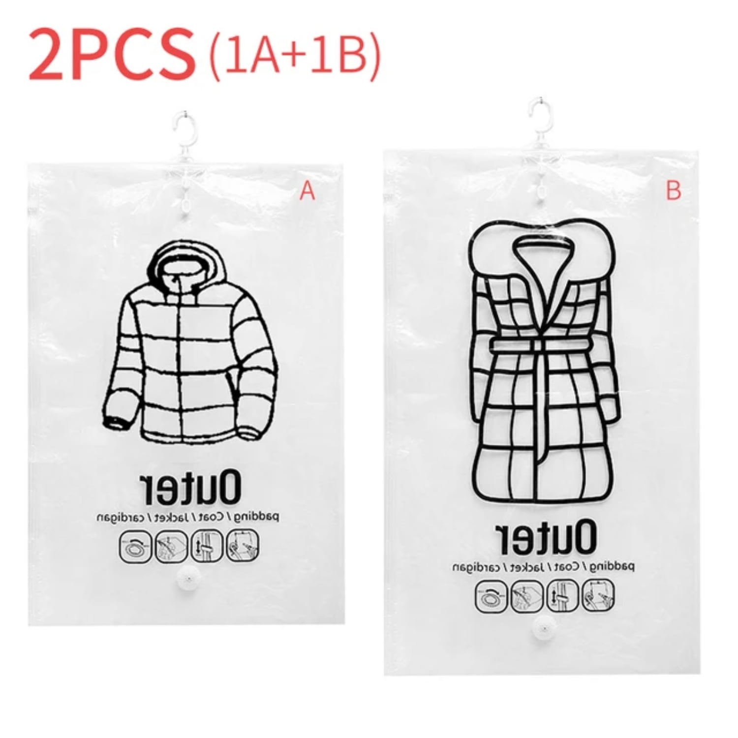 ZHUAISM Extra Large Transparent Hanging Clothes Compression Vacuum Pump ...