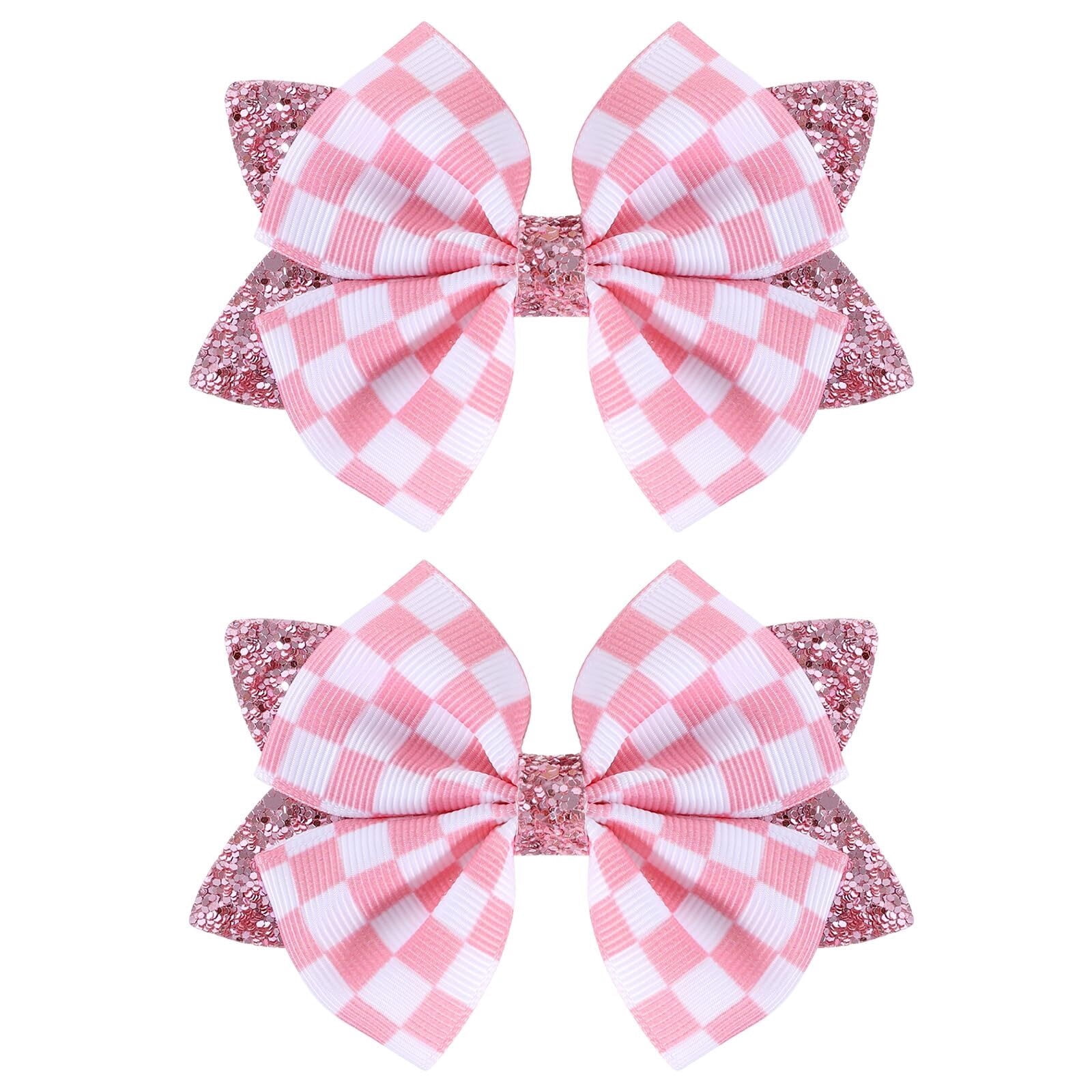 ZHUANGS Glitter Racing Checkered Flag Hair Bows Clips Black White ...