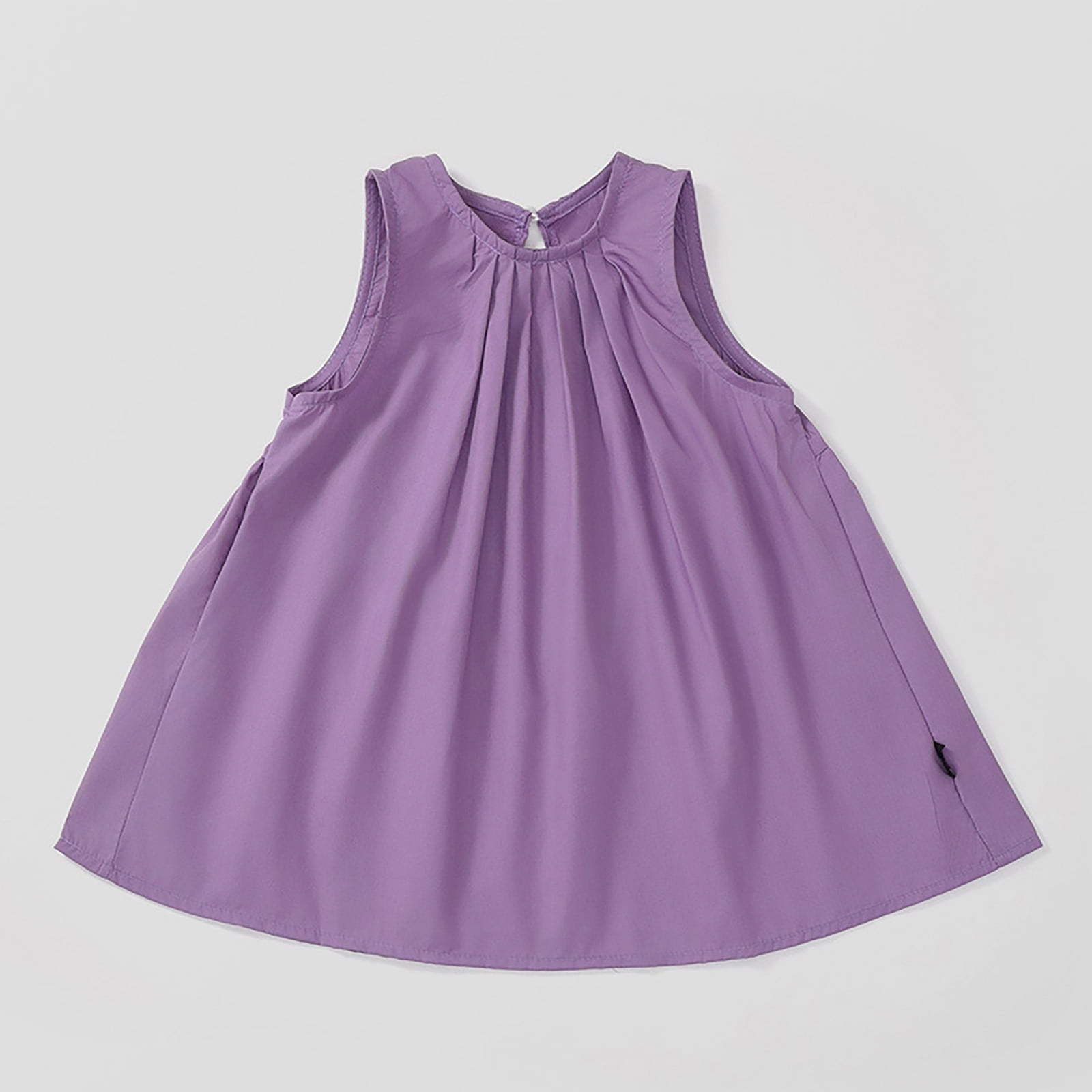 ZHUASHUM Kid Dress For Girl Cute Toddler Solid Color Round Neck Vest ...