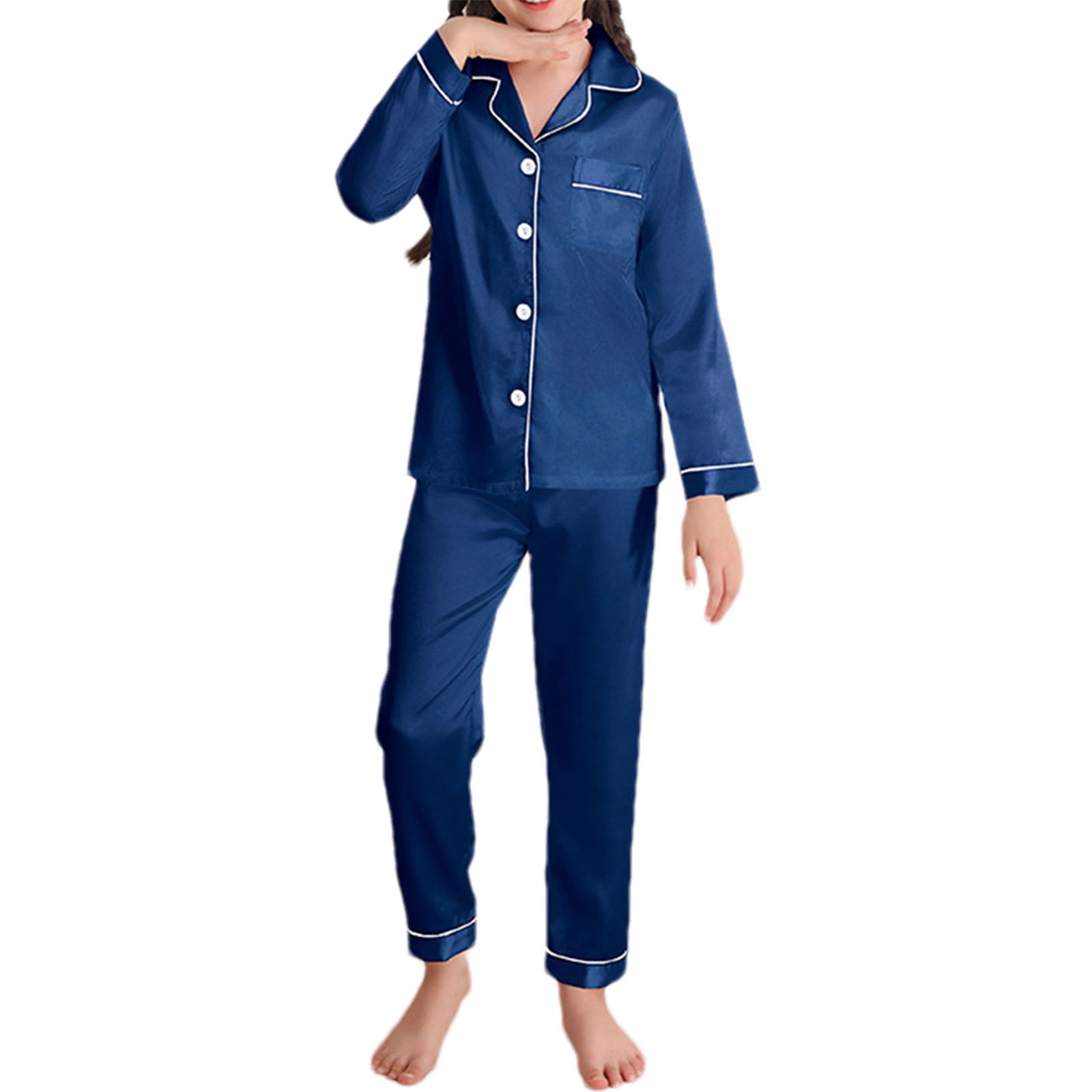 ZHUGeLI Cute Satin Pajamas for Big/Tween Girls Silk Button Down Short ...