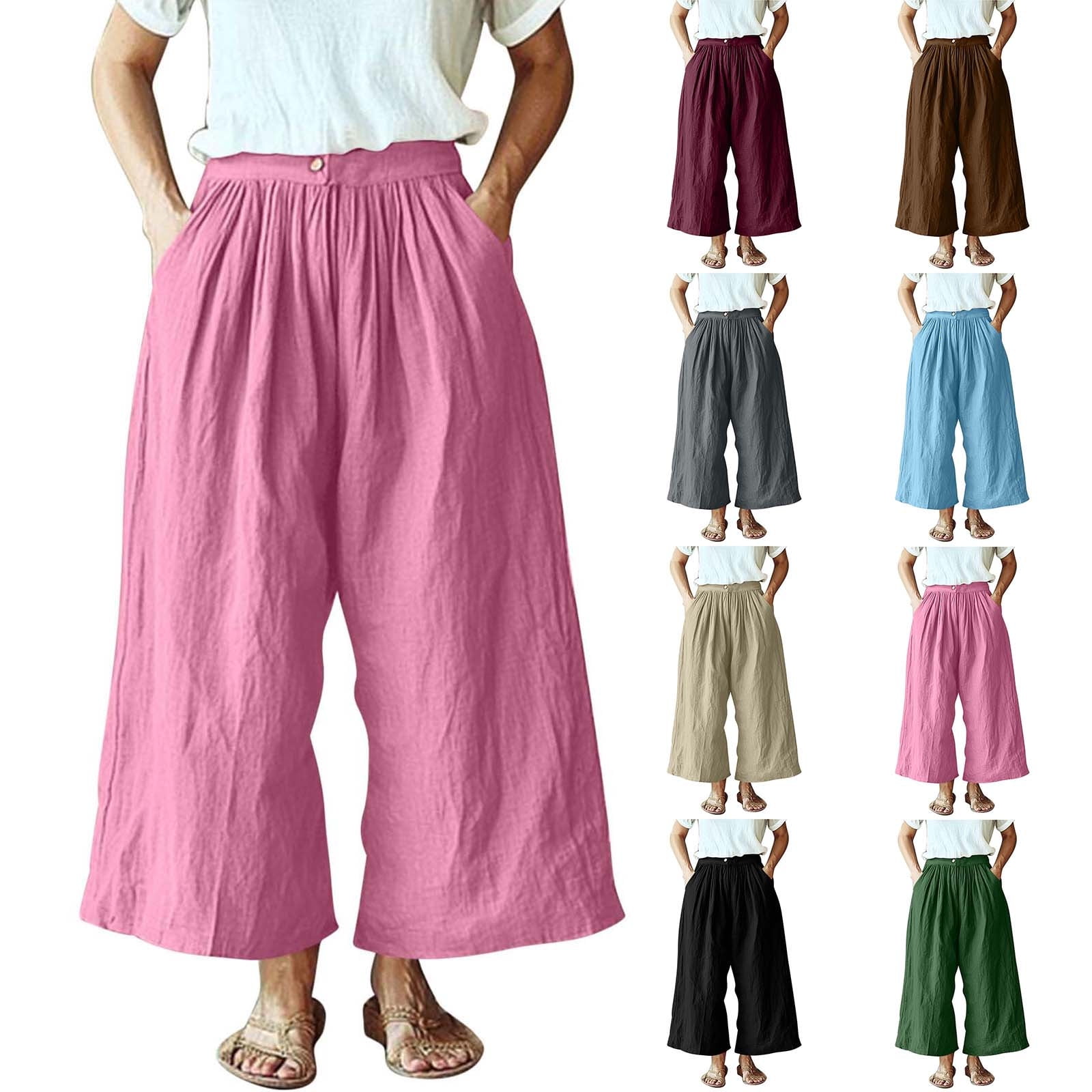 ZHUGeLI Linen Pants Women Wide Leg Casual Lightweight Pants Elastic ...
