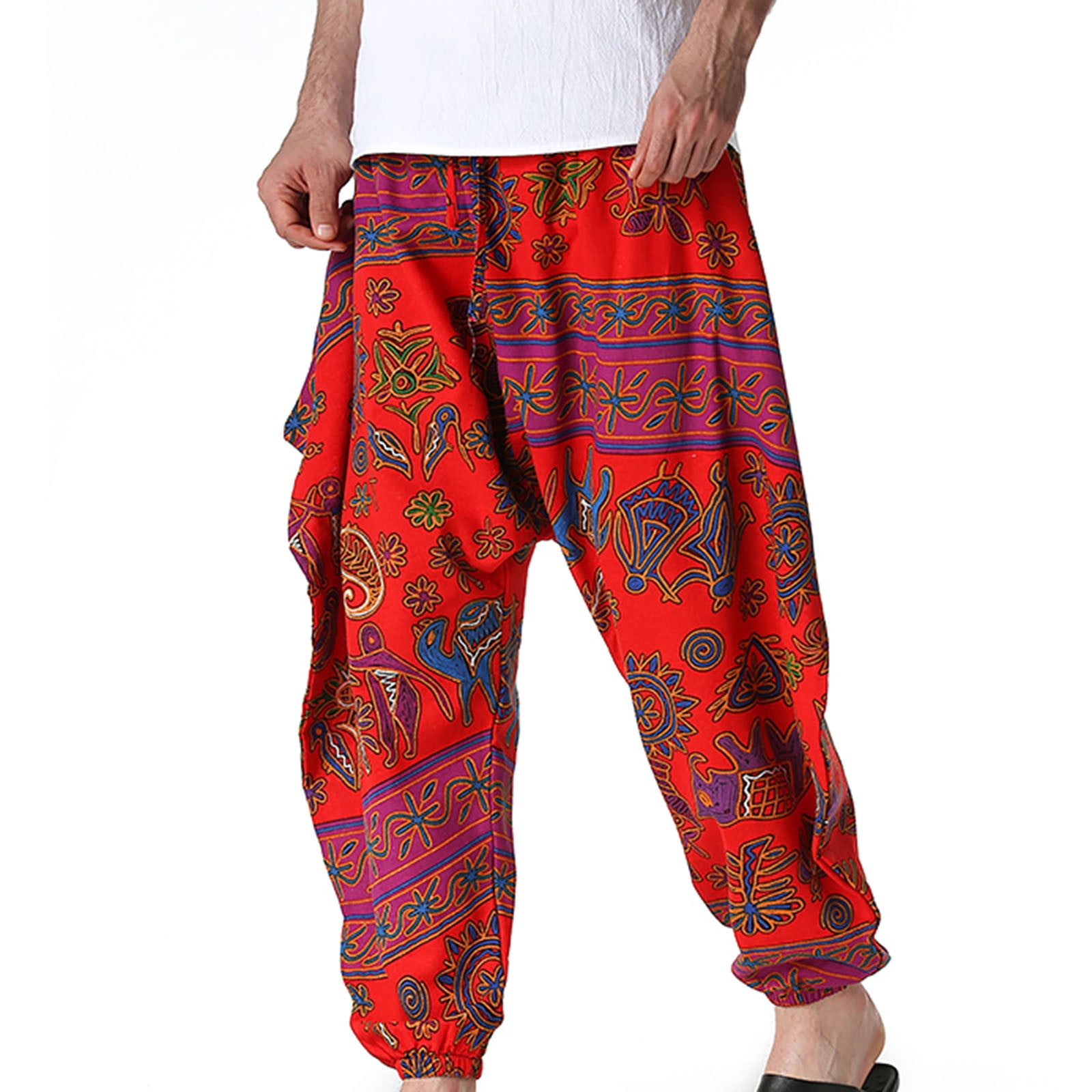 ZHUGeLI Men's Drawstring Aladdin Hippie Harem Pants Loose Drop Crotch ...