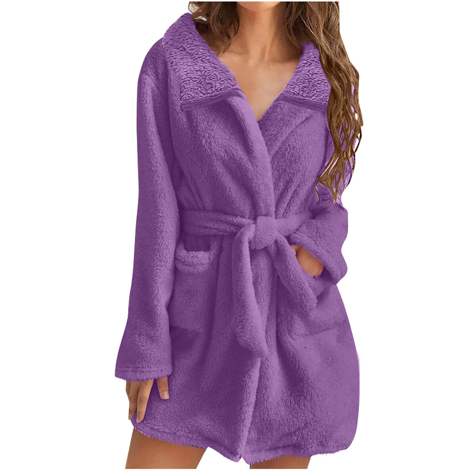 ZHUGeLI Robes for Women's home robe plush reversible velvet solid color ...